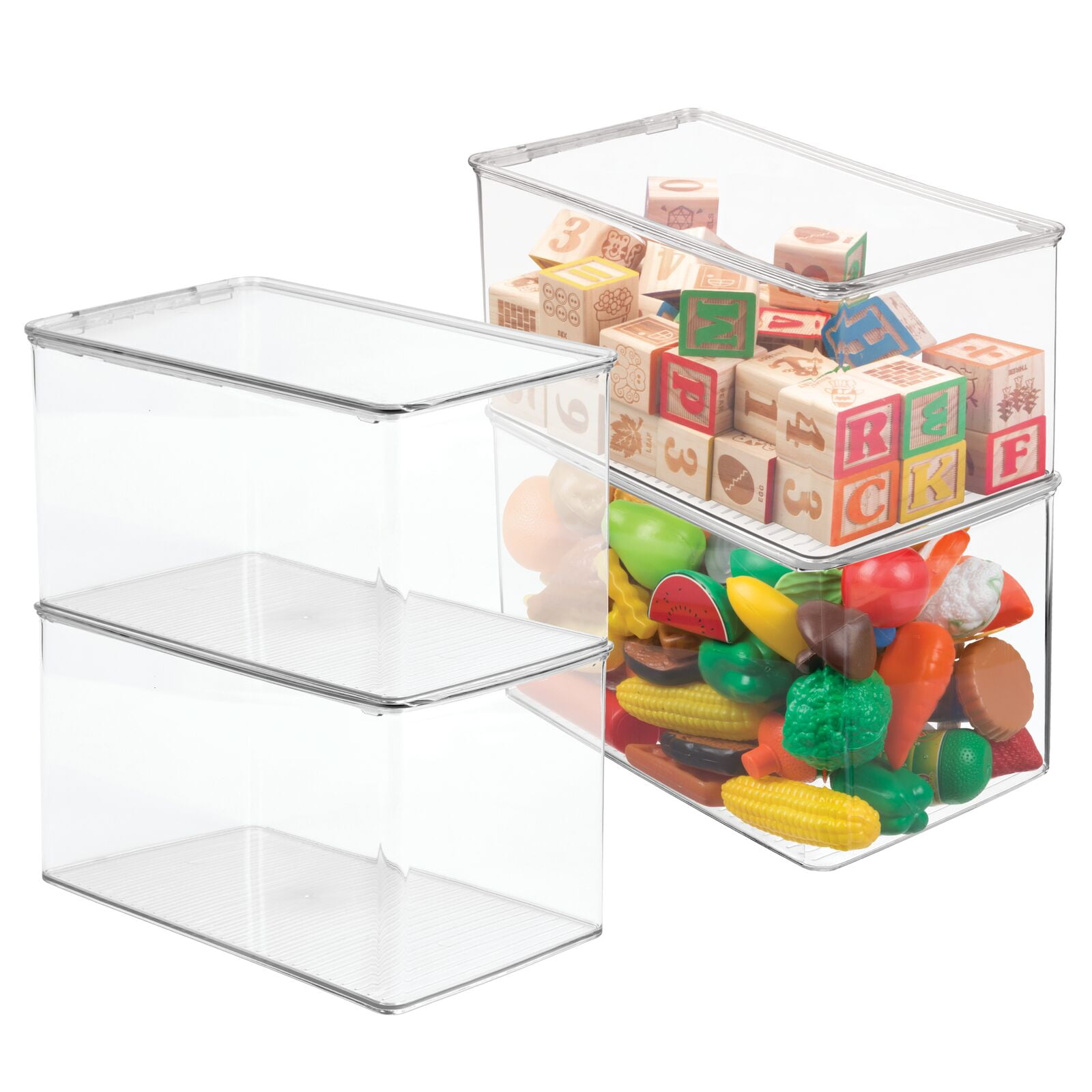 mDesign Plastic Stackable Toy Storage Bin Box, Hinge Lid, 4 Pack ...