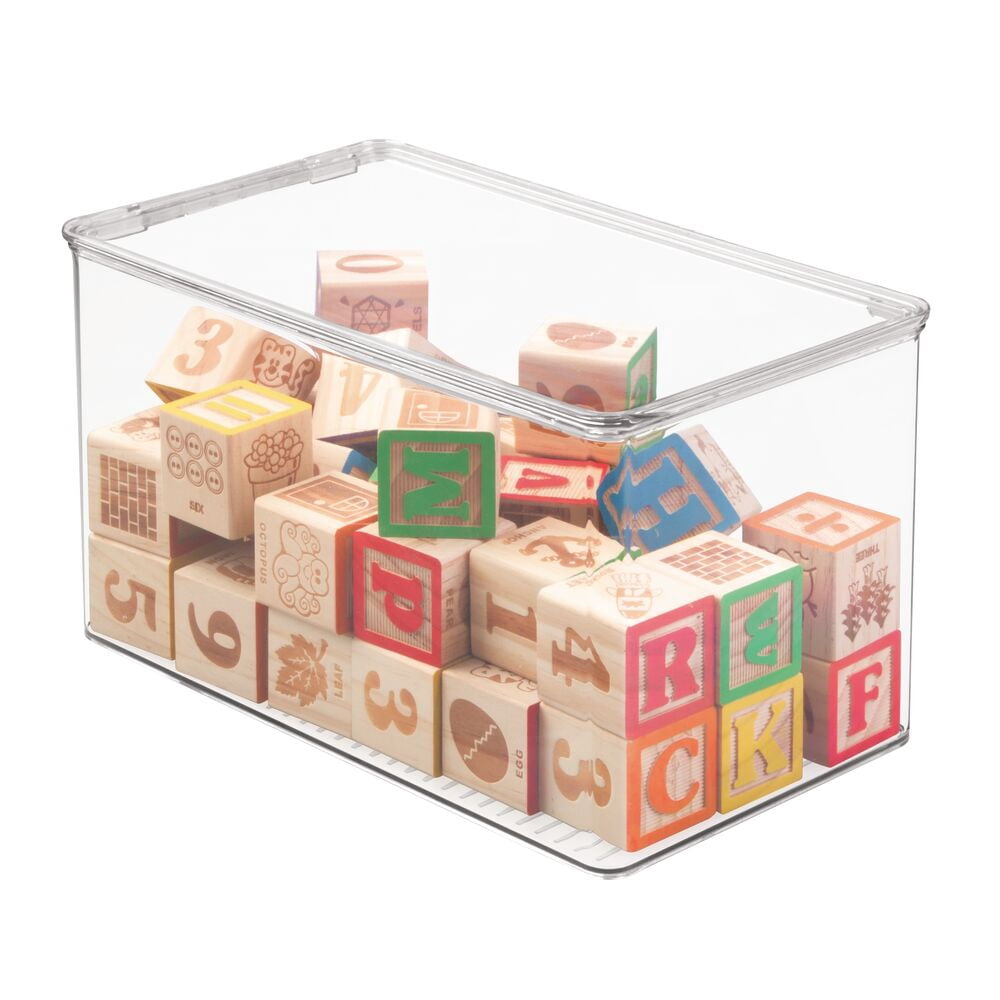 mDesign Plastic Stackable Toy Storage Bin Box, Hinge Lid, Clear ...