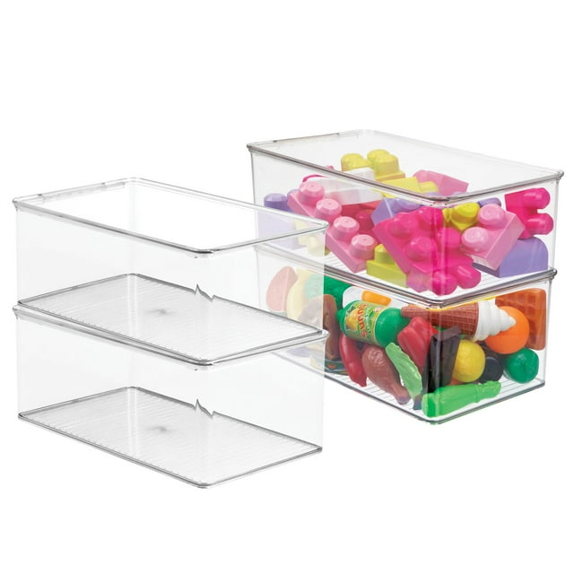 mDesign Stackable Toy Storage Bin, Clear Plastic with Hinge Lid, 4 Pack ...