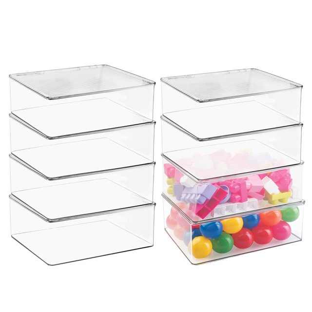 mDesign Organizing Toy Storage Bin with Attached Lid - Stackable ...