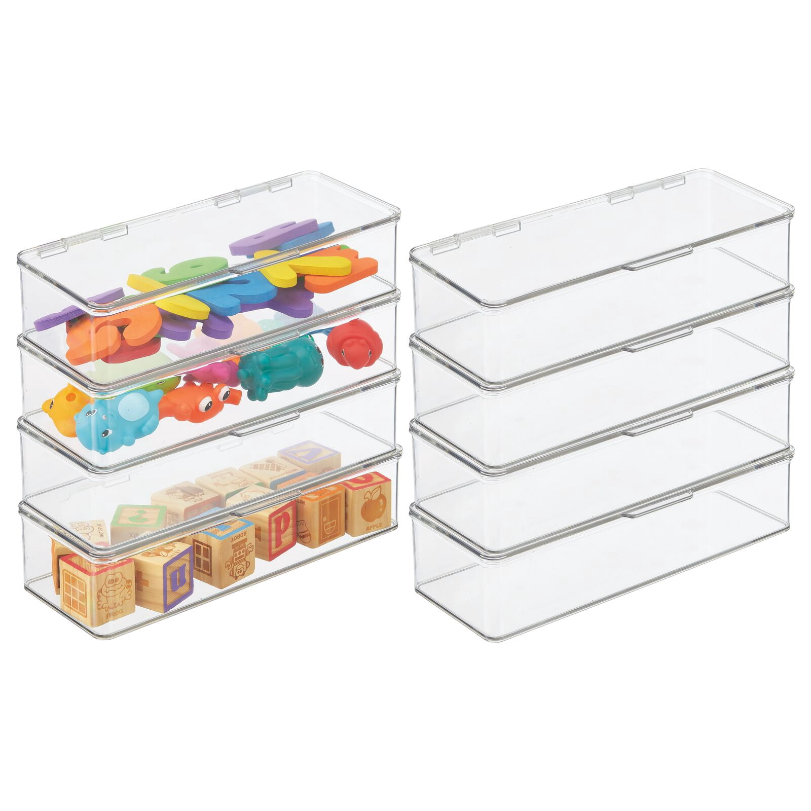 mDesign Plastic Stackable Toy Storage Bin with Attached Lid - 8 Pack ...