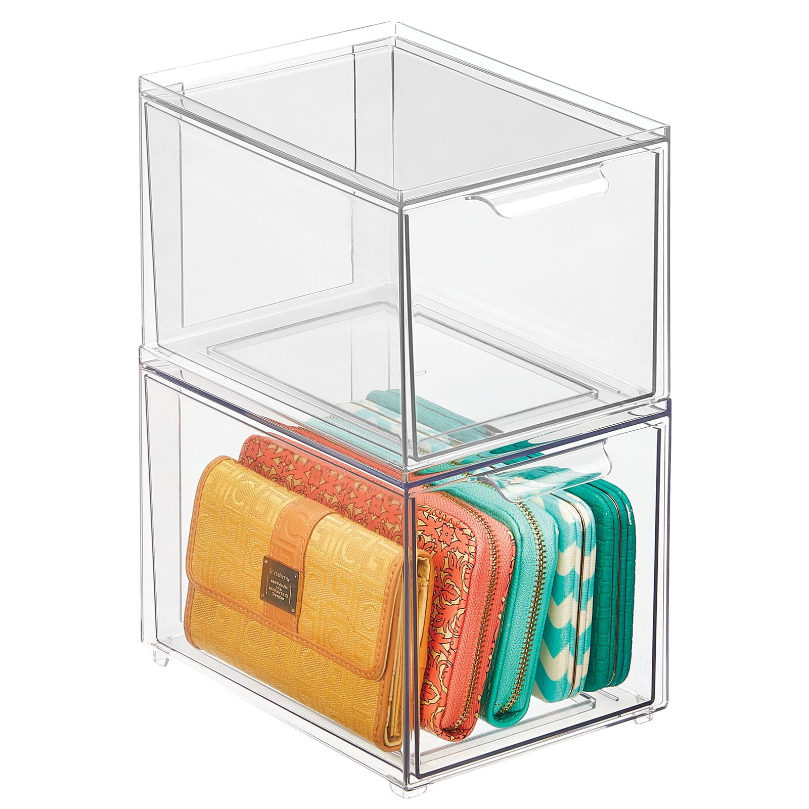 mDesign Stackable Purse Organizer with Drawer, Clear, 2 Pack - Walmart.com