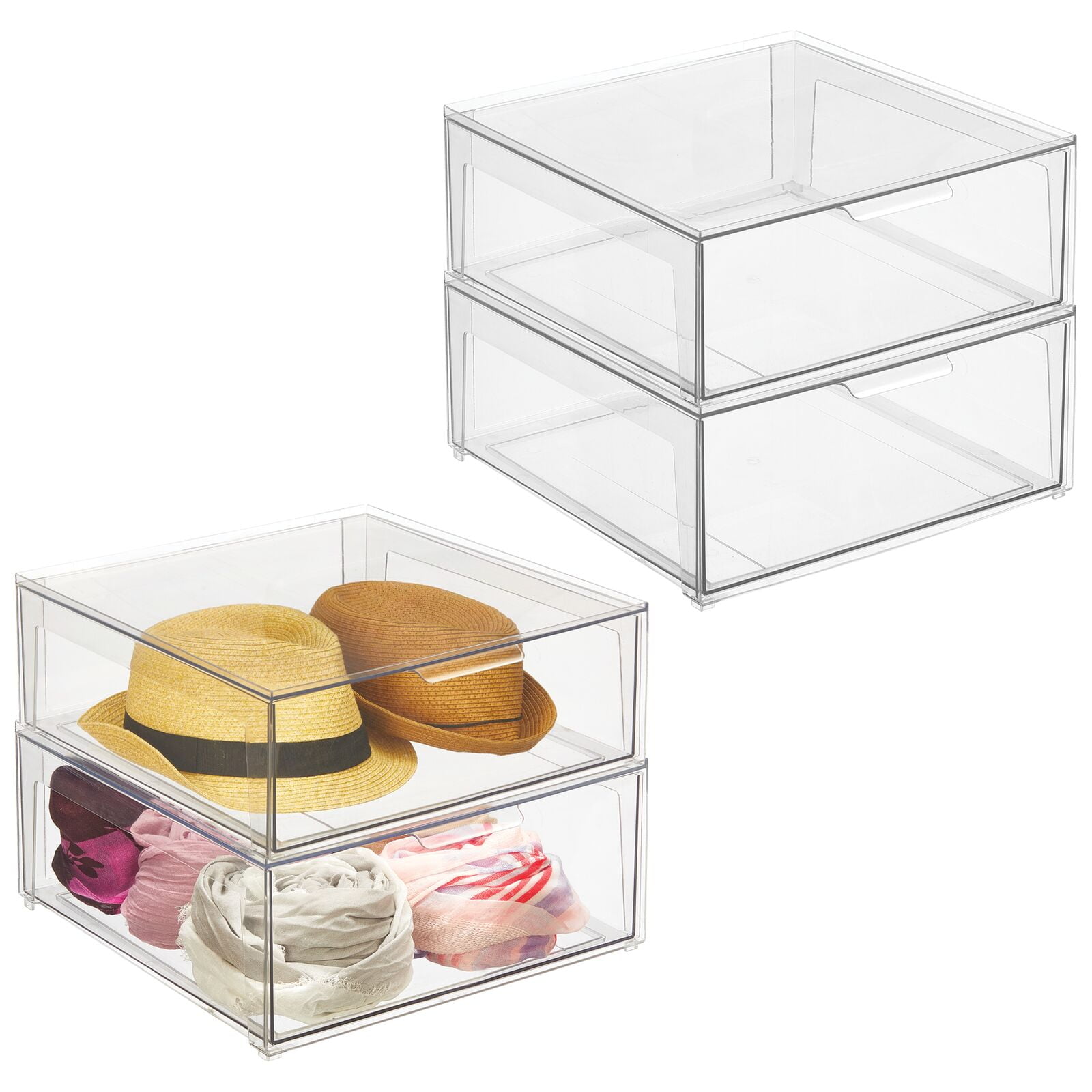 mDesign Plastic Stacking Closet Storage Organizer Bin with Drawer, 4 ...