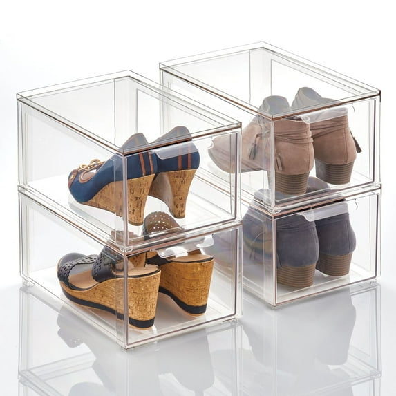 mDesign Stackable Plastic Closet Storage Organizer Containers with Pull ...