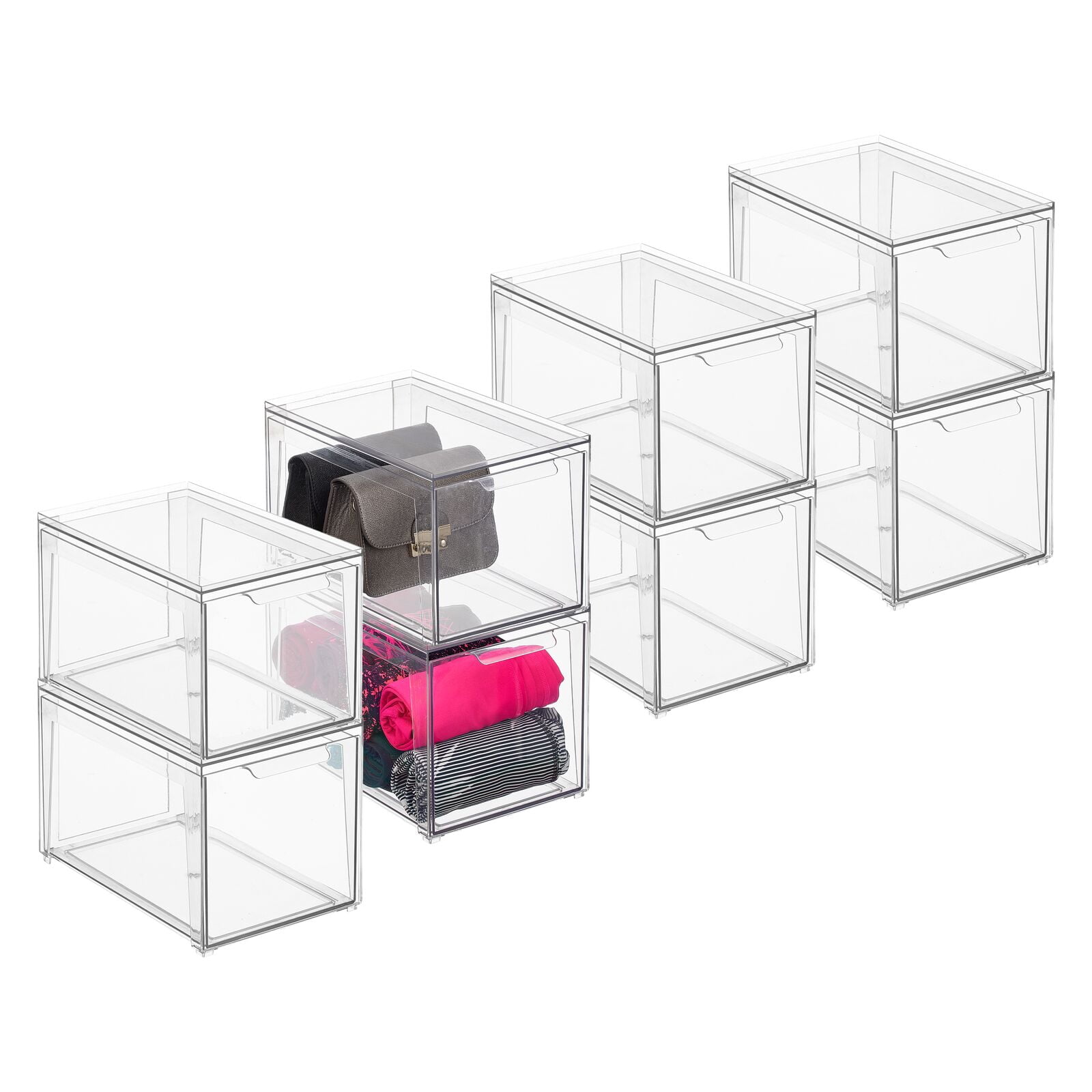 mDesign Stackable Shoe Box with Pull-Out Drawer: Clear Plastic ...