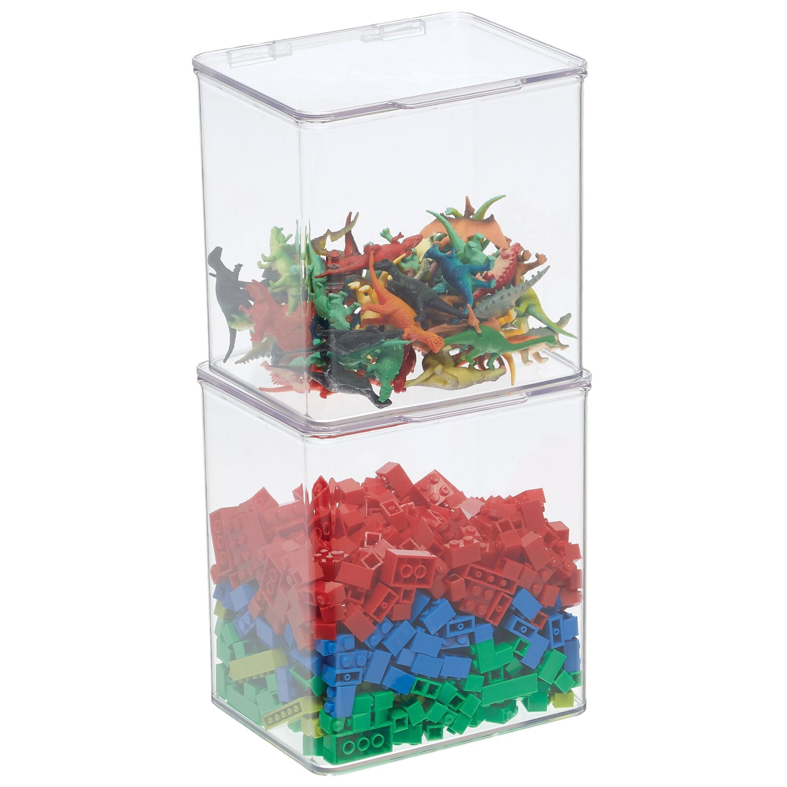 mDesign Plastic Stacking Toy Storage Organizer Container, Lid - 2 Pack ...