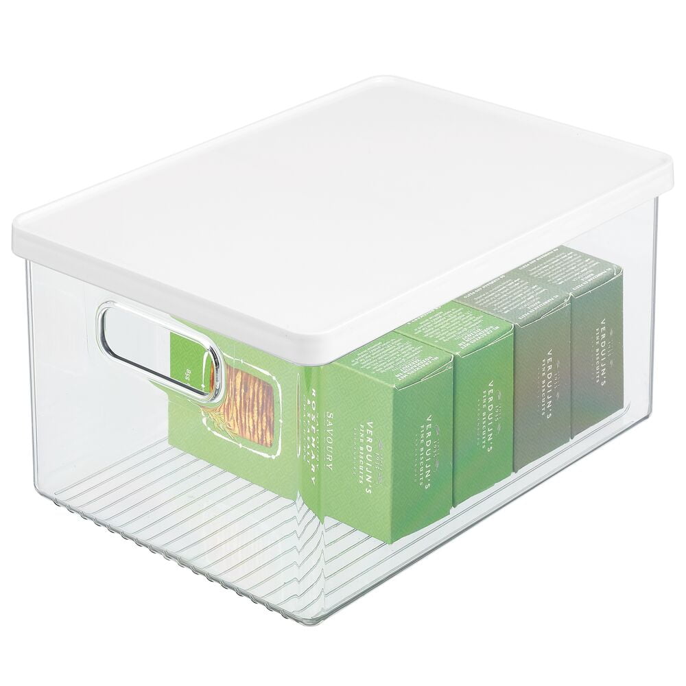 mDesign Plastic Storage Bin Box Container - Lid, Built-In Handles ...