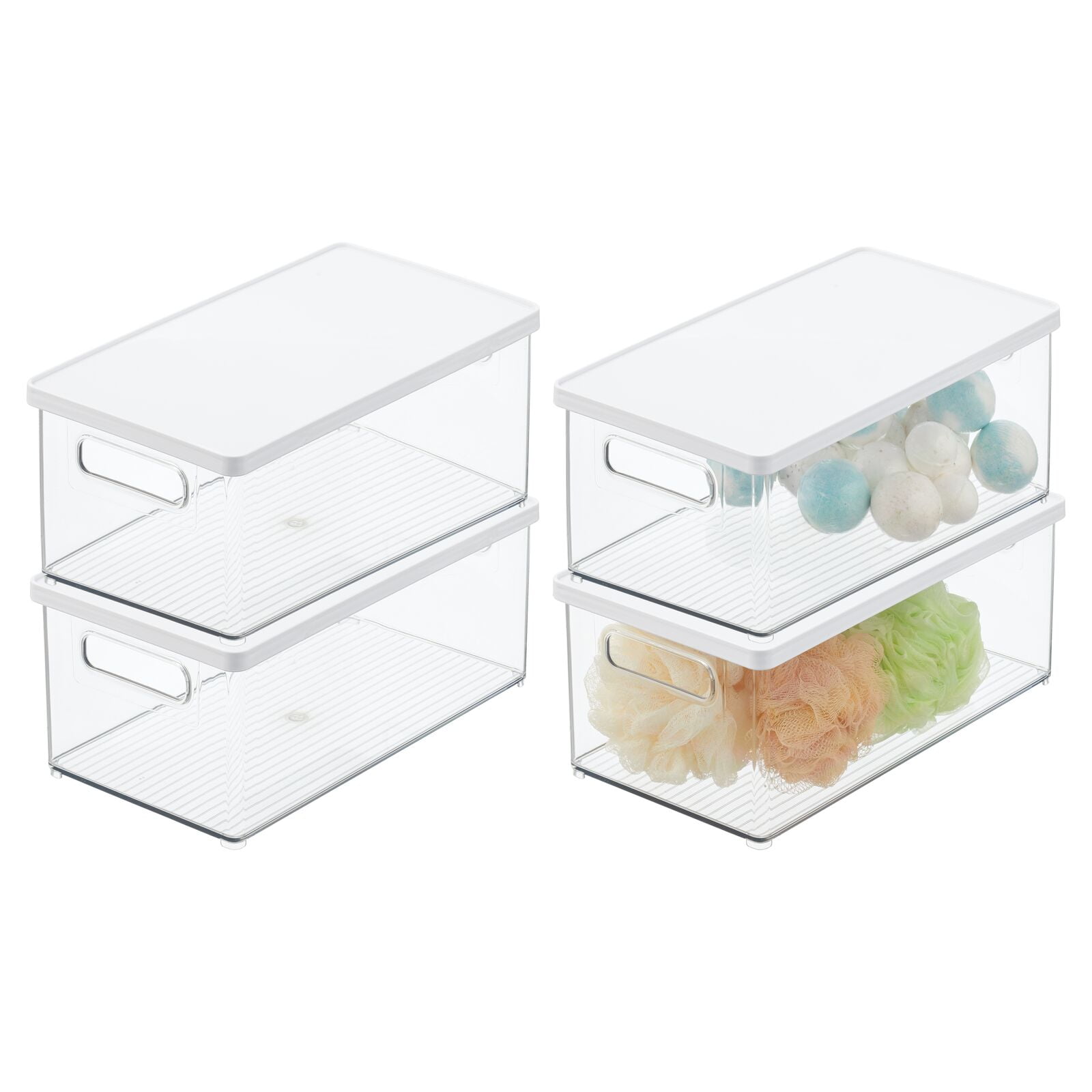 mDesign Plastic Storage Bin Box Container, Lid and Handles, 4 Pack ...