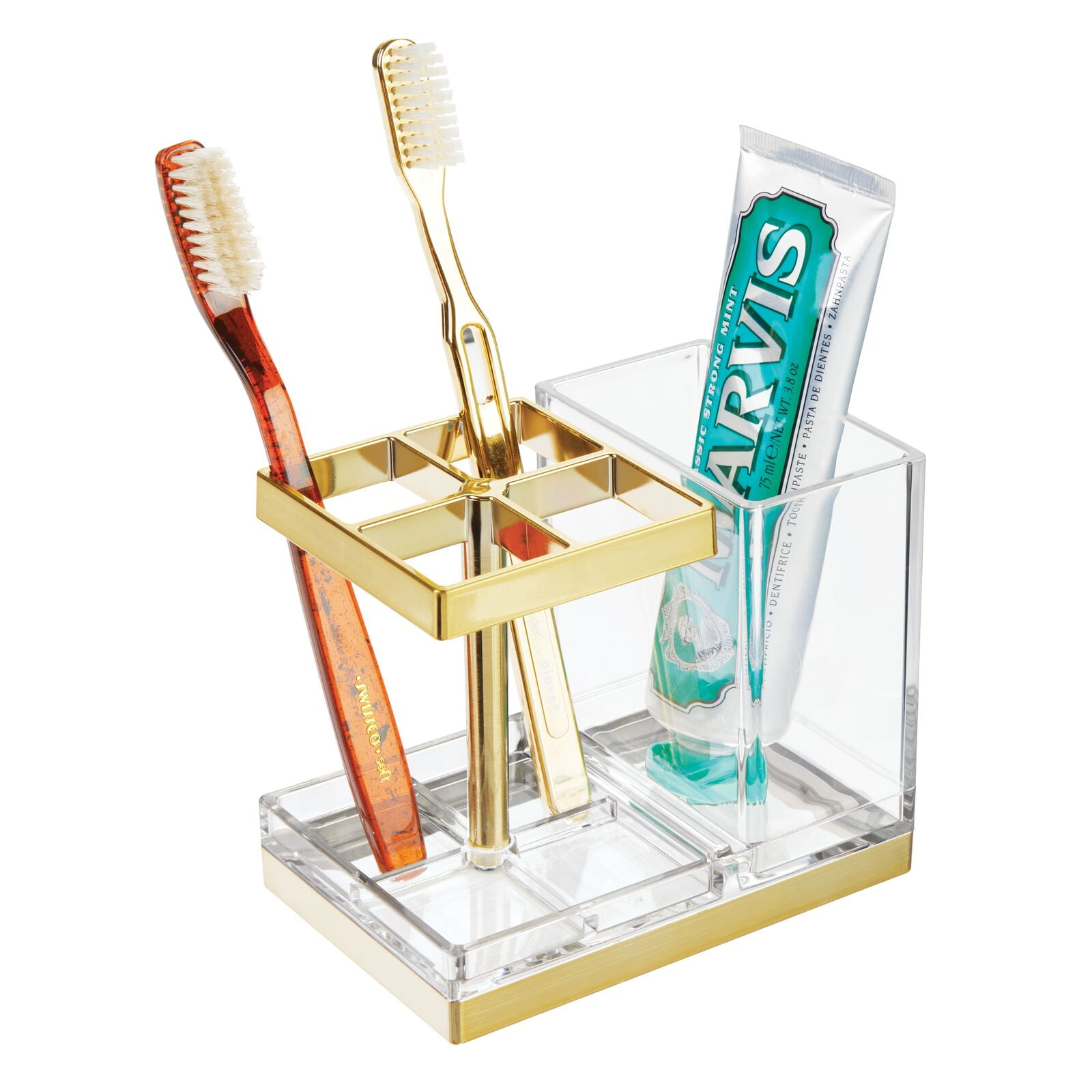 mDesign Clear Bathroom Toothbrush Container with Toothpaste ...