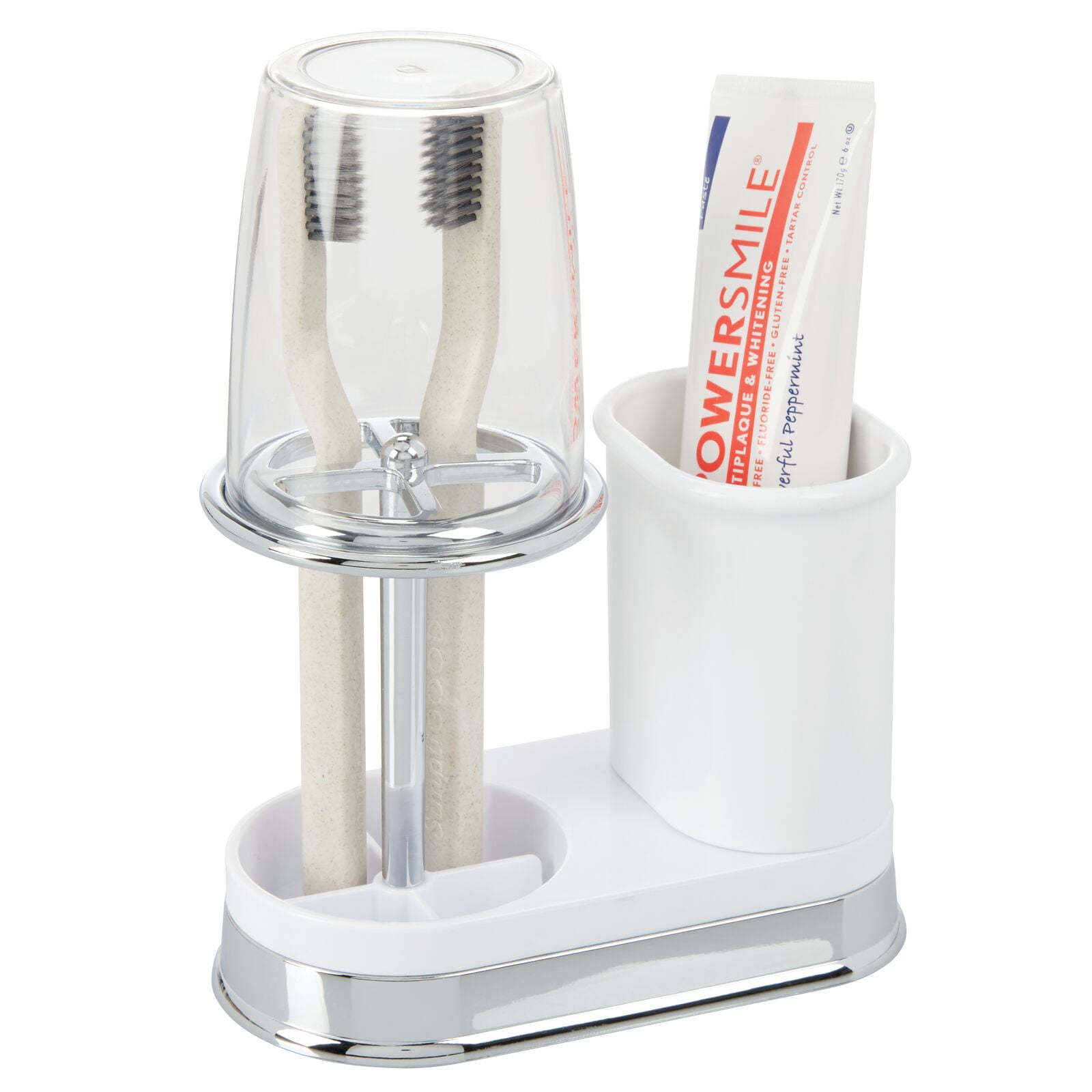 mDesign Toothbrush & Toothpaste Holder Stand with Cup for Bathroom ...