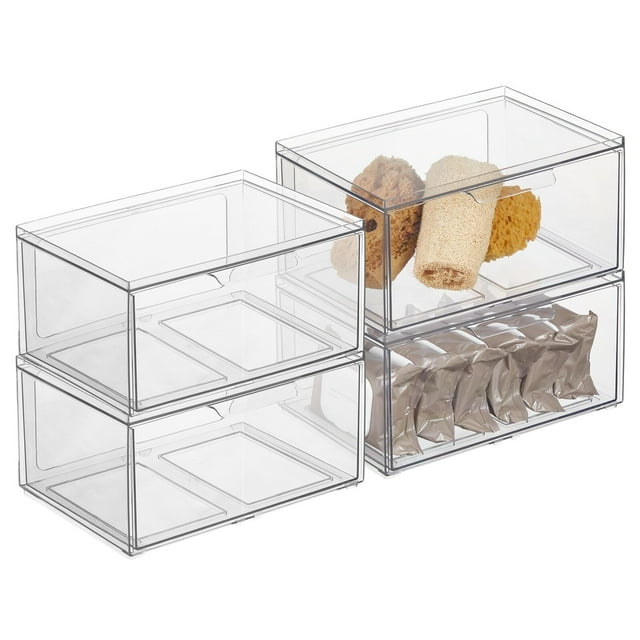 mDesign Plastic Wide Stackable Bathroom Storage Organizer, Drawer, 4 ...
