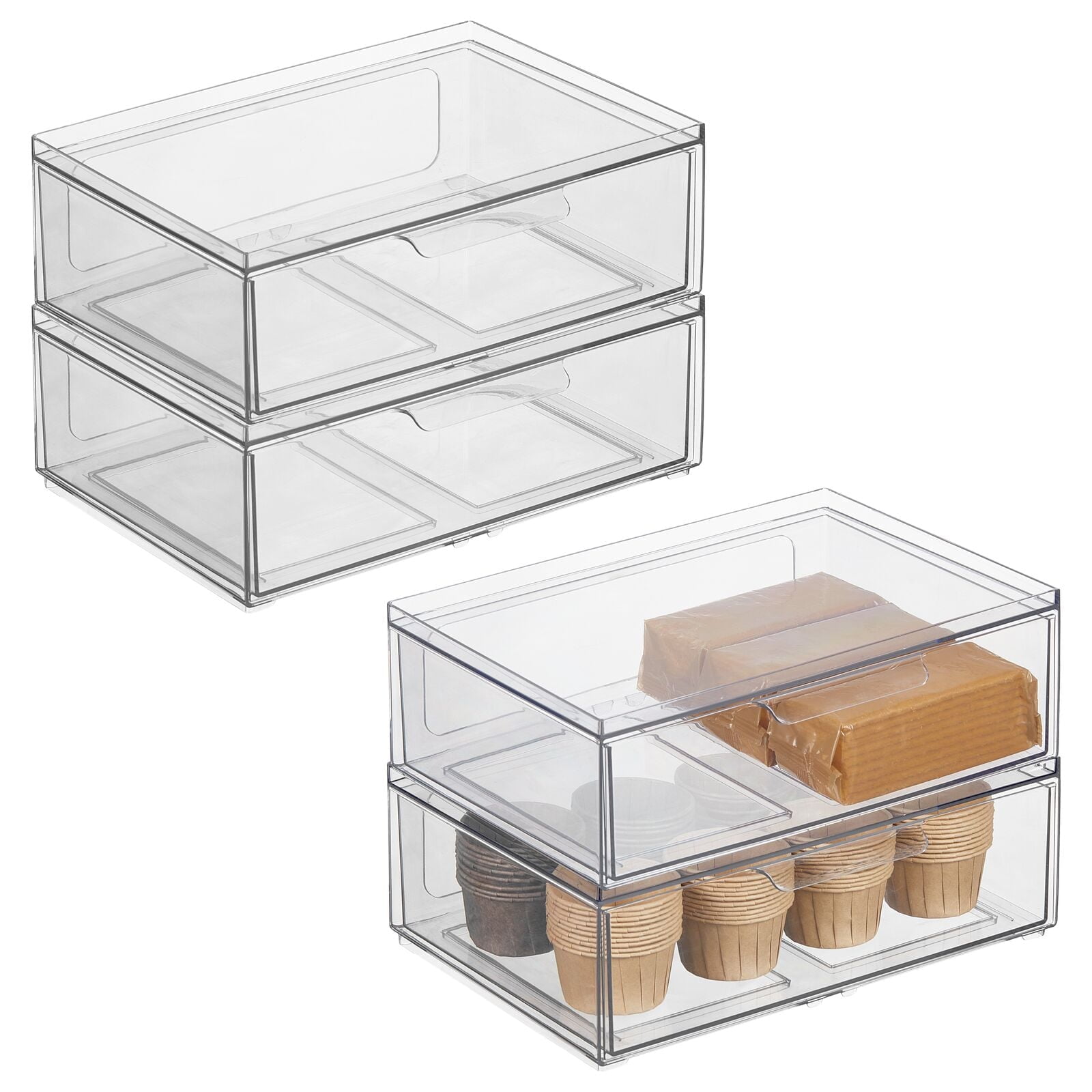mDesign Plastic Wide Stackable Kitchen Storage Organizer, 4 Pack ...