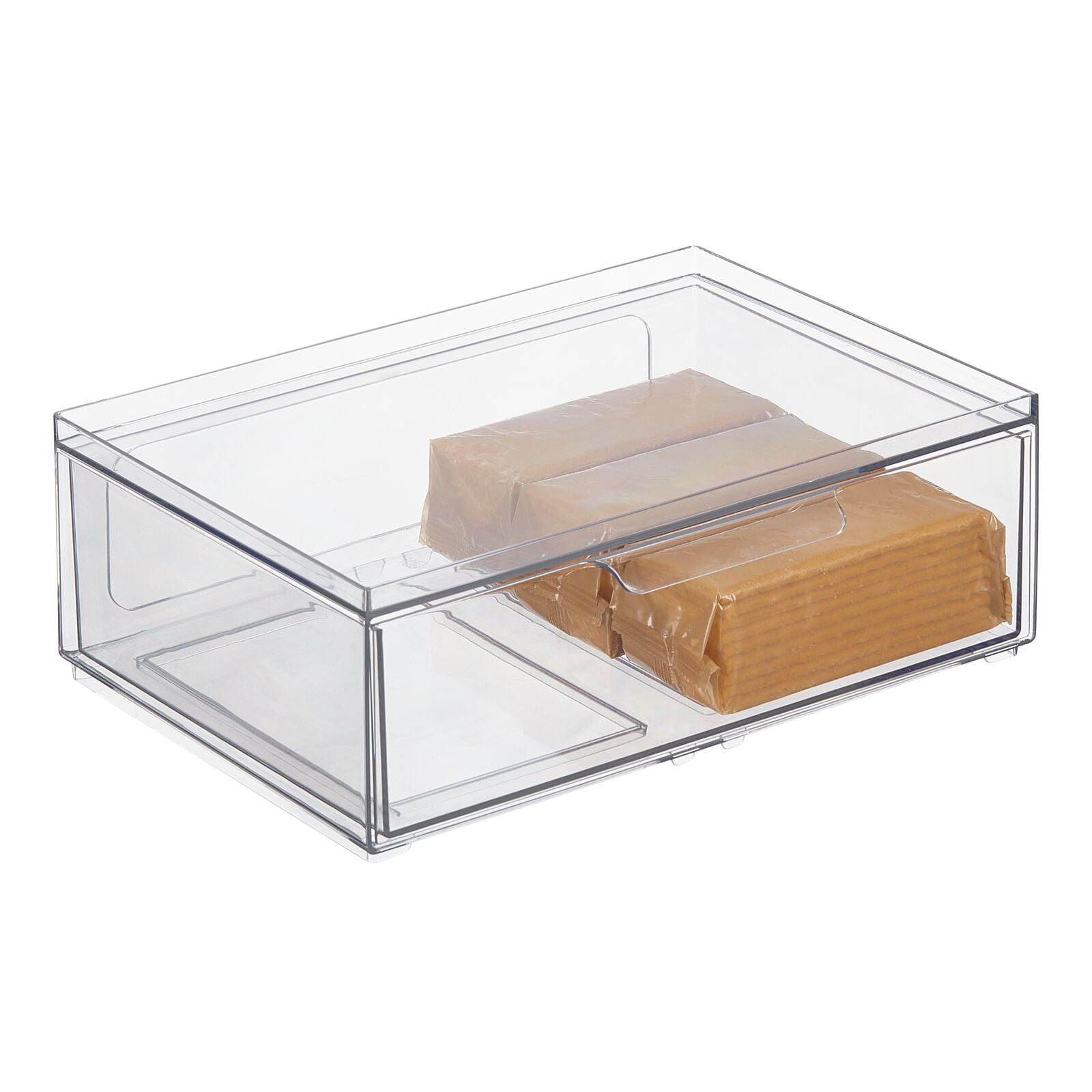 mDesign Plastic Wide Stackable Kitchen Storage Organizer with Pull ...