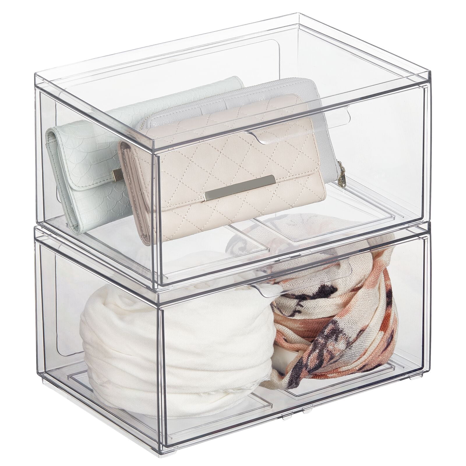 mDesign Plastic Wide Stacking Closet Storage Organizer, Drawer, 2 Pack ...