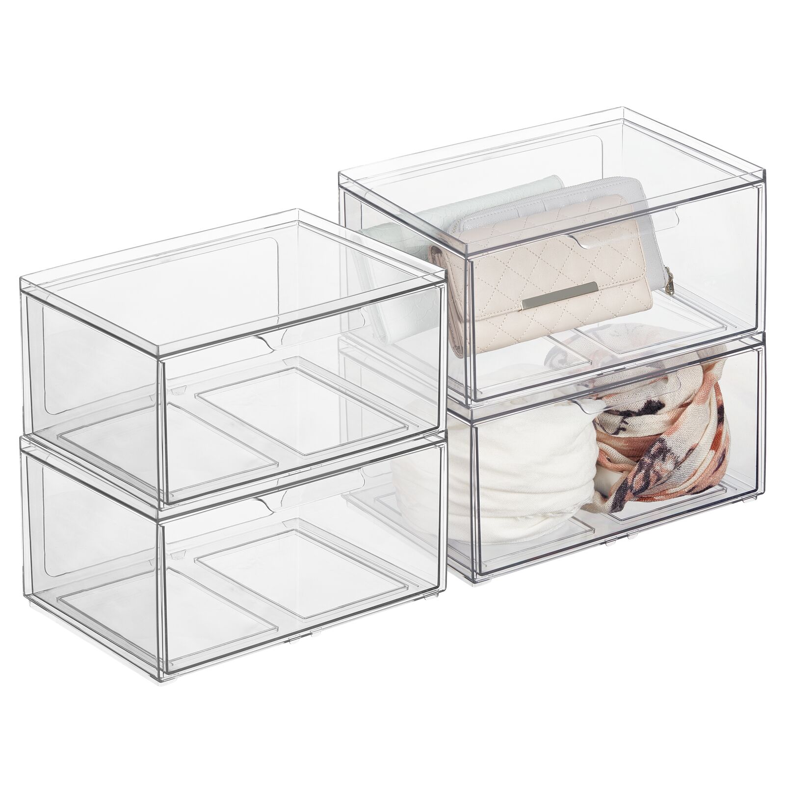 mDesign Plastic Wide Stacking Closet Storage Organizer, Drawer, 4 Pack ...