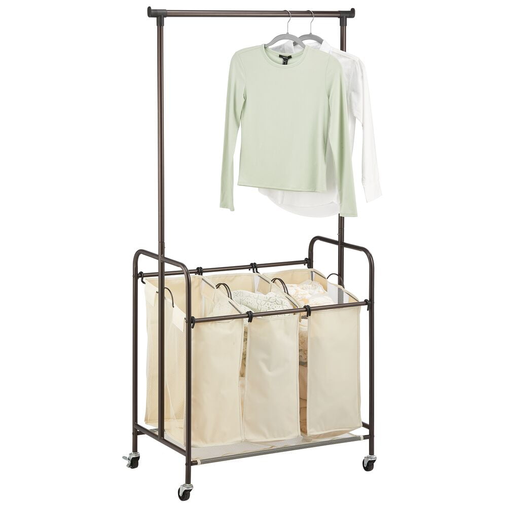 mDesign Portable Laundry Sorter with Wheels and Steel Hanging Bar ...