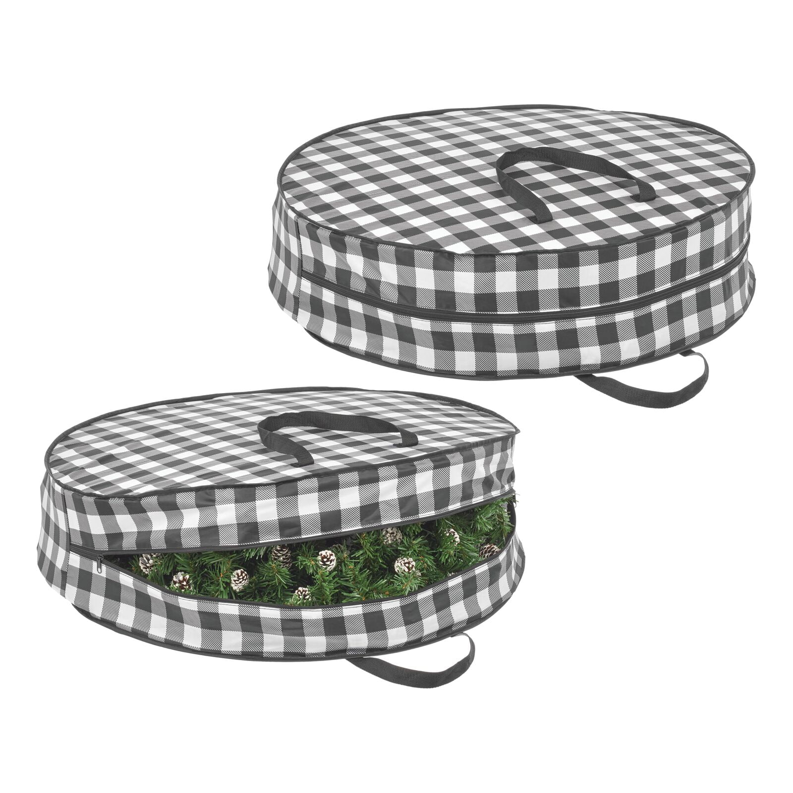 mDesign Round 30" Wreath Storage Container, Handles - 2 Pack, Plaid ...