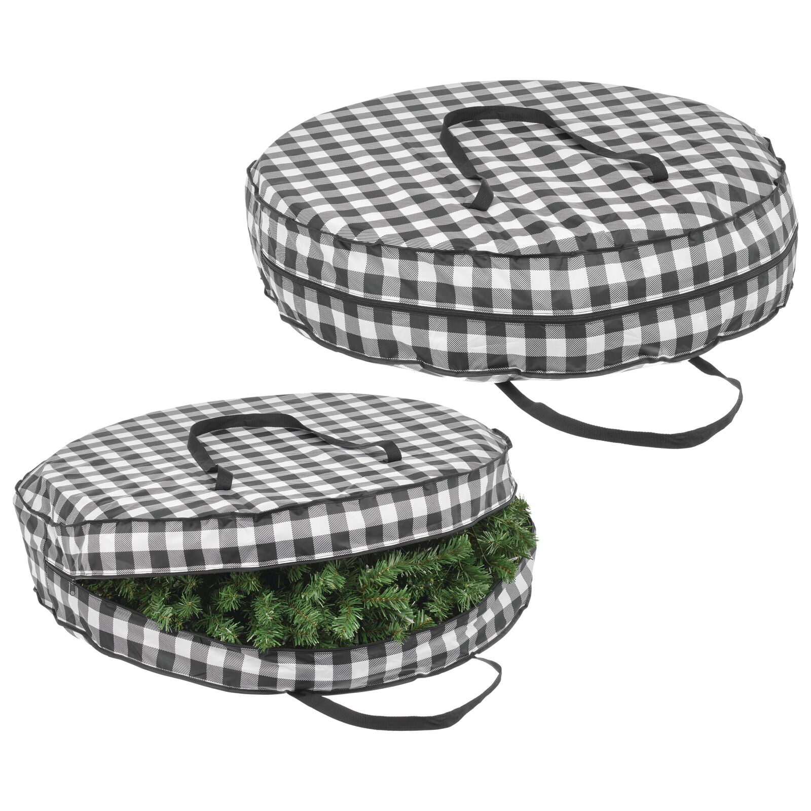 mDesign Round 36" Wreath Storage Container, Handles - 2 Pack, Plaid ...