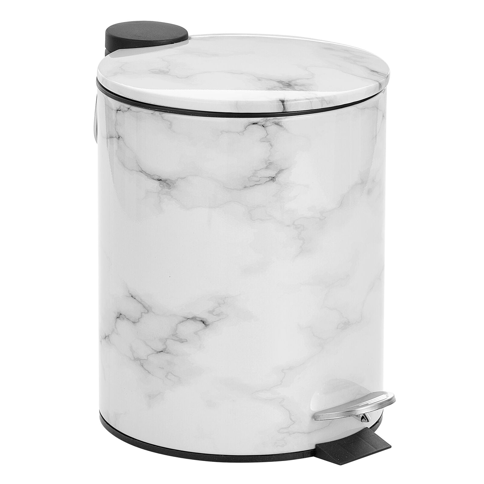mDesign Round Metal 1.3 Gal. Step Trash Can, Lid, Removable Liner ...