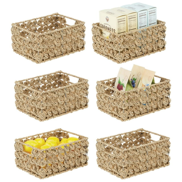 mDesign Seagrass Woven Rectangle Storage Basket Bin, Handles, 6 Pack, Natural - Walmart.com