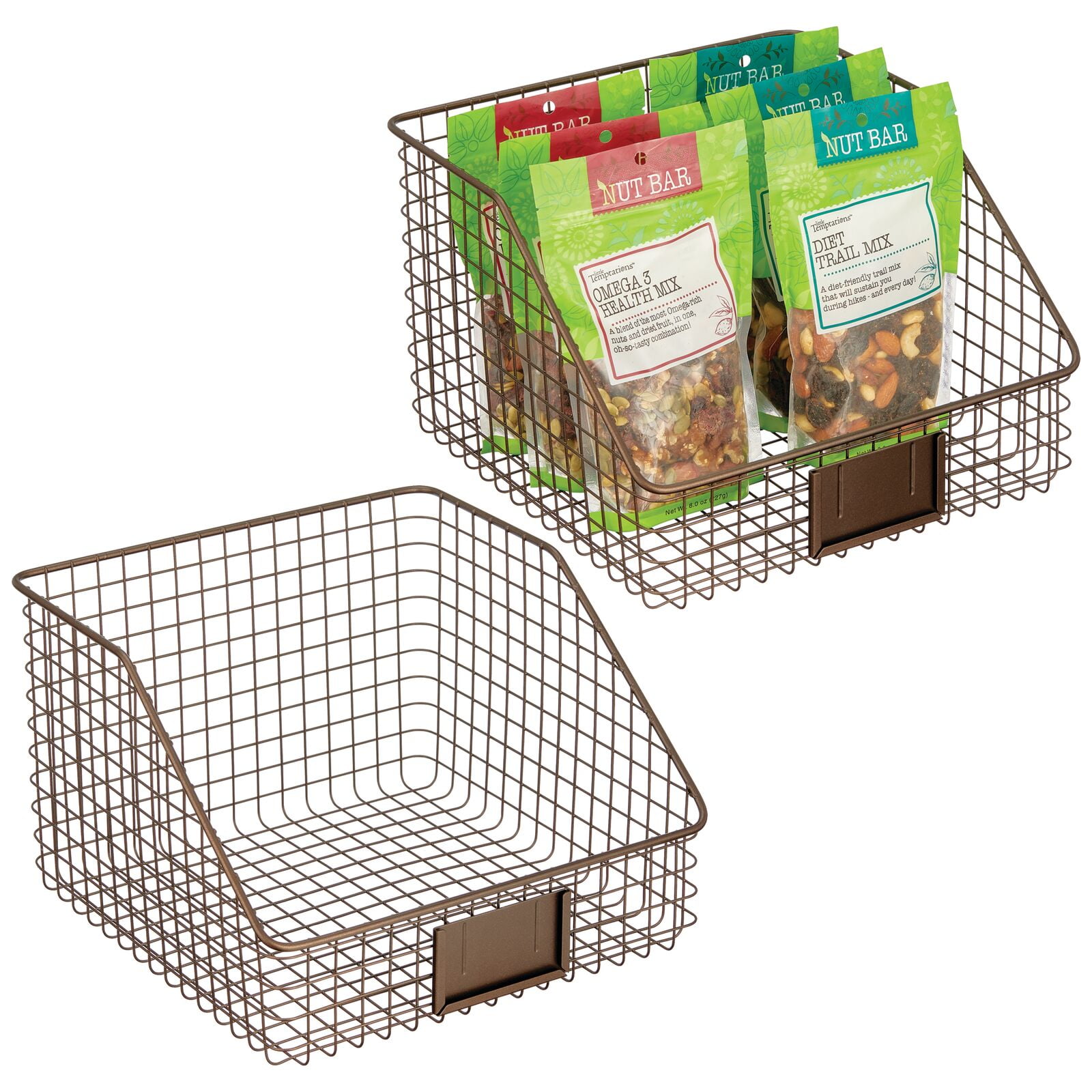 mDesign Slanted Kitchen Storage Organizer Bin Basket, Label Slot, 2 ...