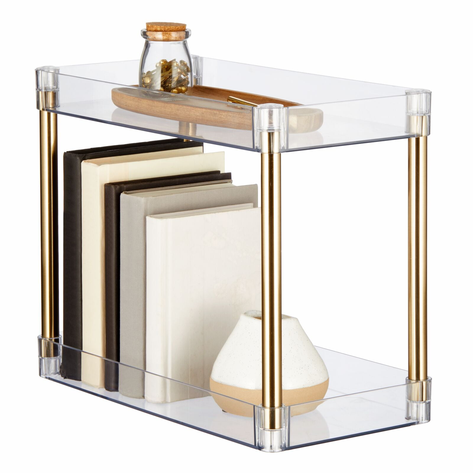 mDesign Slim 2-Tier Household Stacking Storage Shelf Organizer, Clear ...