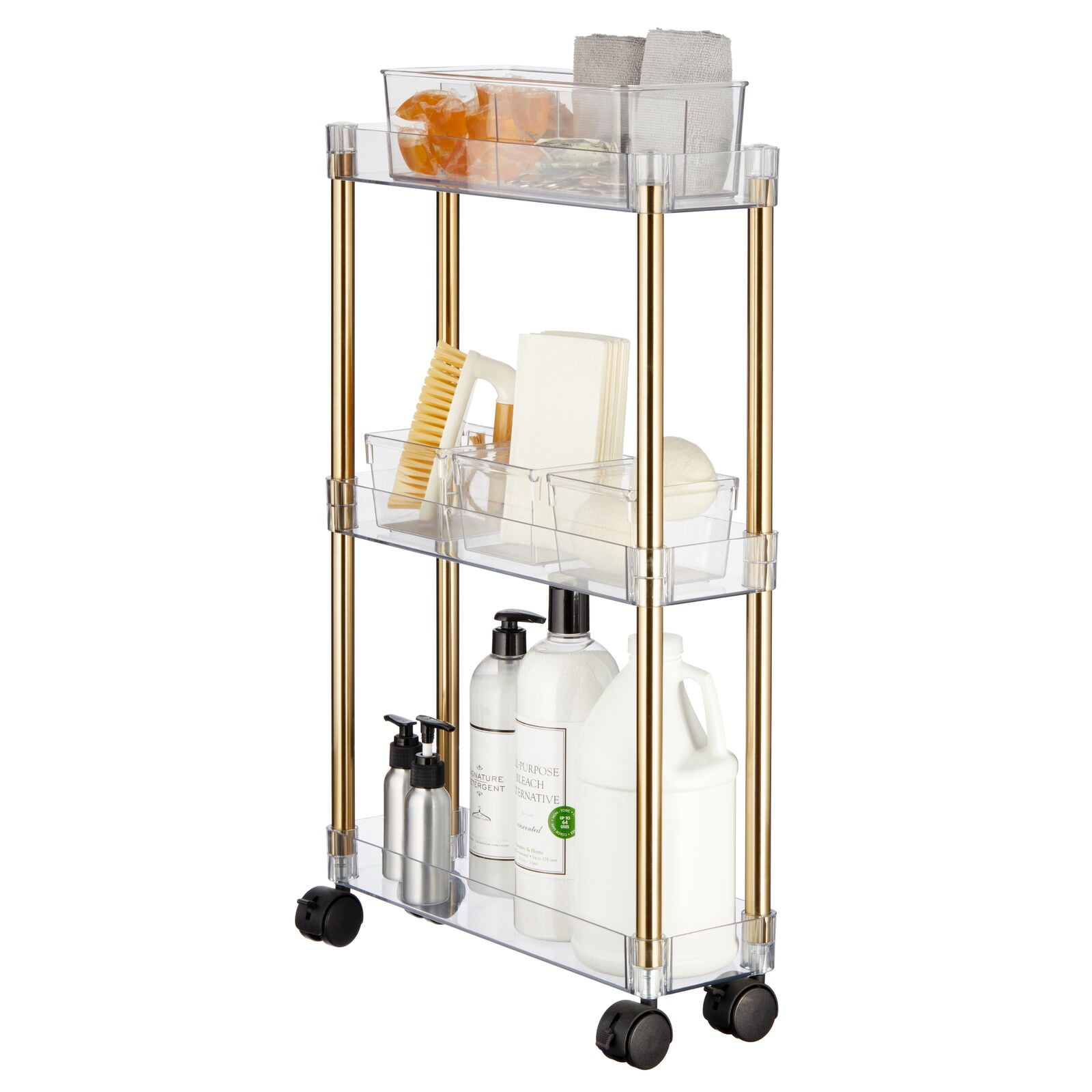 mDesign Slim 3-Tier Portable Household Rolling Cart, Wheels, Clear/Soft ...
