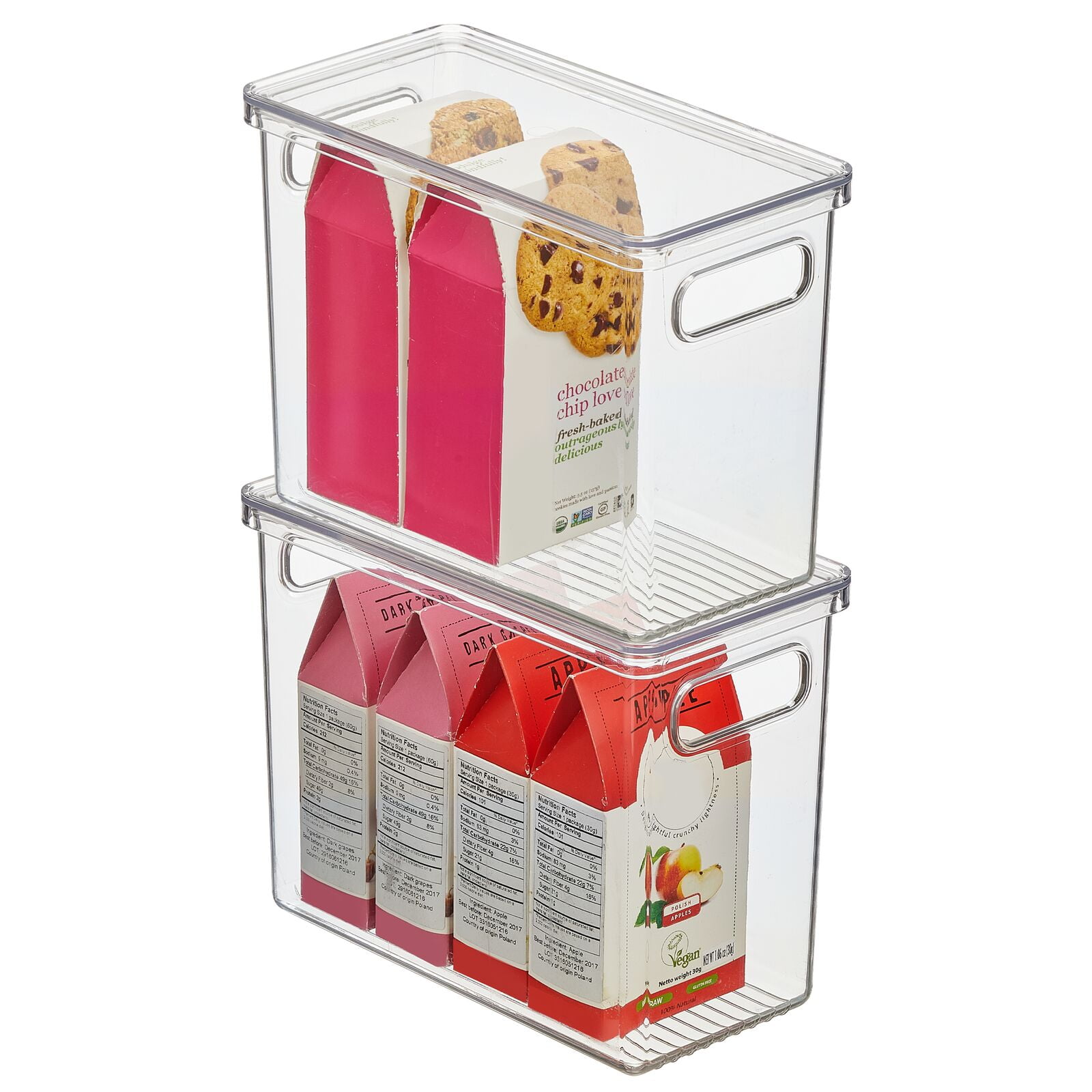 mDesign Slim Plastic Stackable Kitchen Storage Box, Handles, Lid, 2 ...