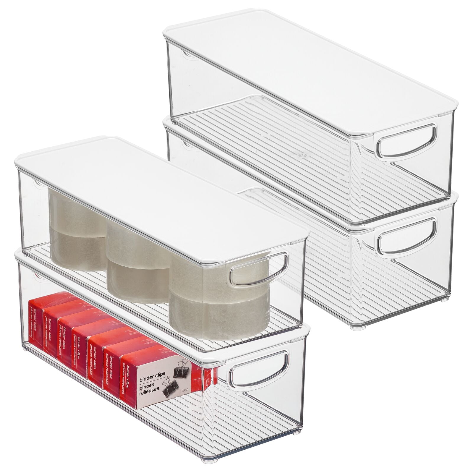 mDesign Slim Plastic Storage Bin Box Container, Lid/Handles, 4 Pack ...
