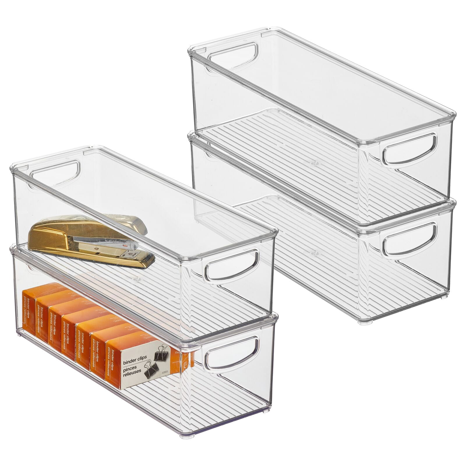 mDesign Slim Plastic Storage Bin Box Container, Lid/Handles, 4 Pack ...