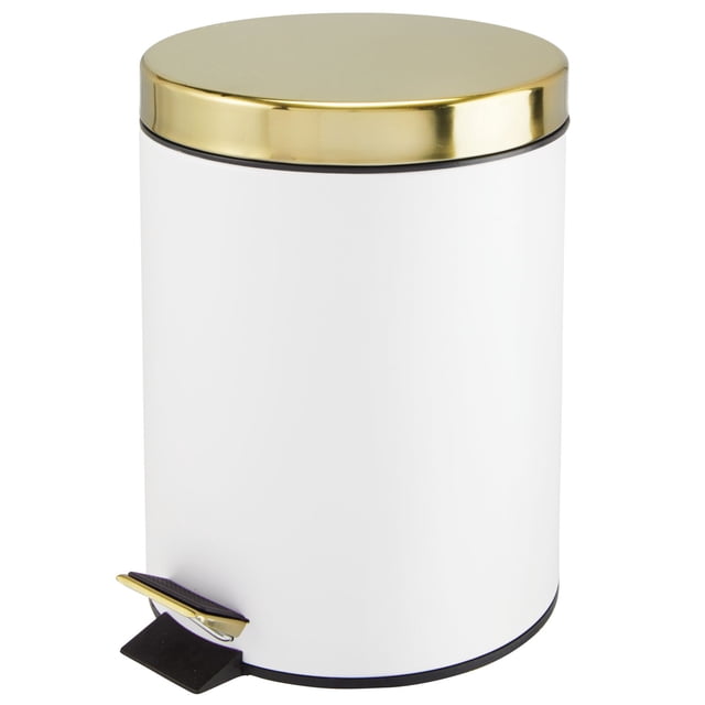 mDesign Small 1.3 Gal Round Metal Step Trash Can, Liner/Handle, White ...