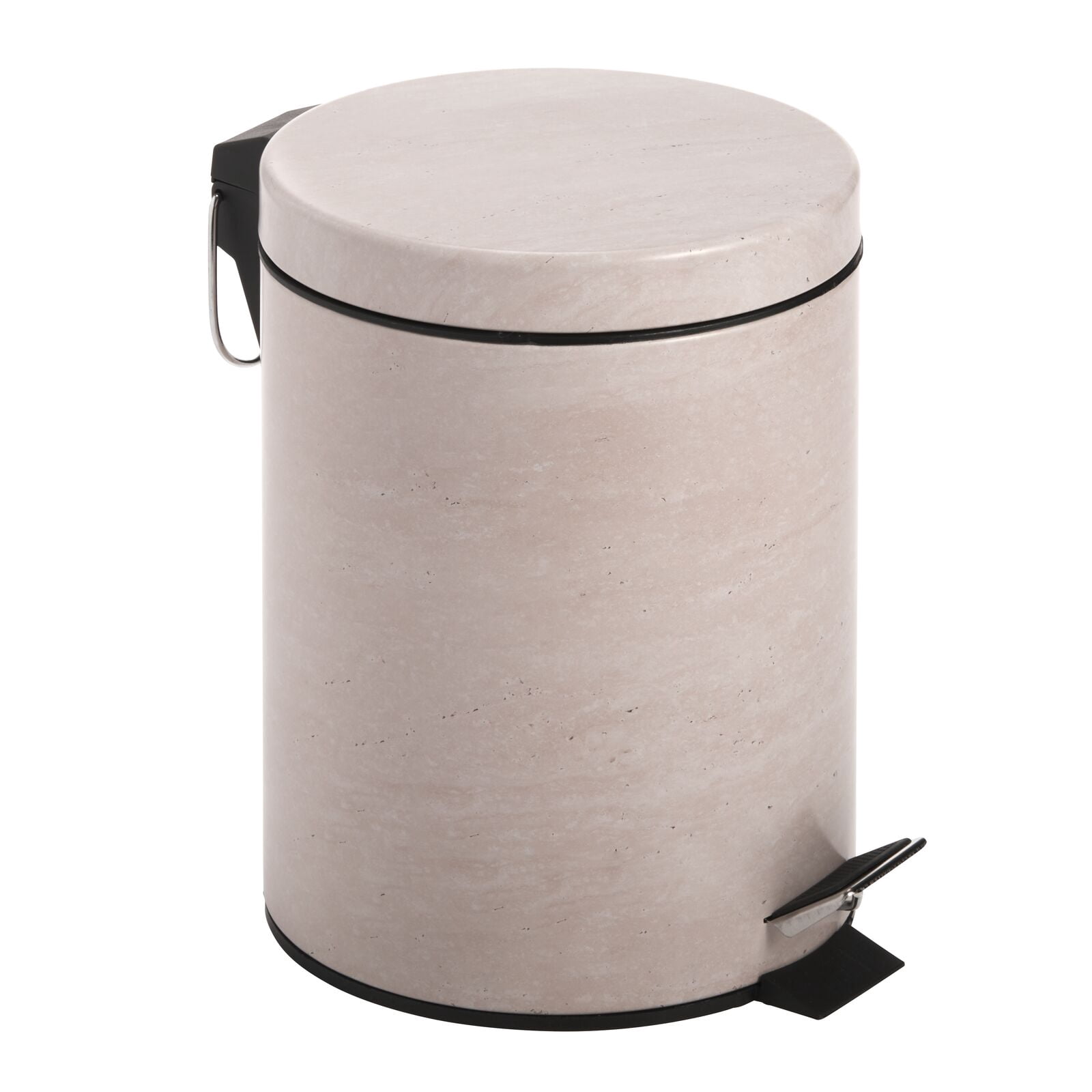 mDesign Small 1.3 Gal. Round Metal Step Trash Can w/ Liner, Stone Print ...