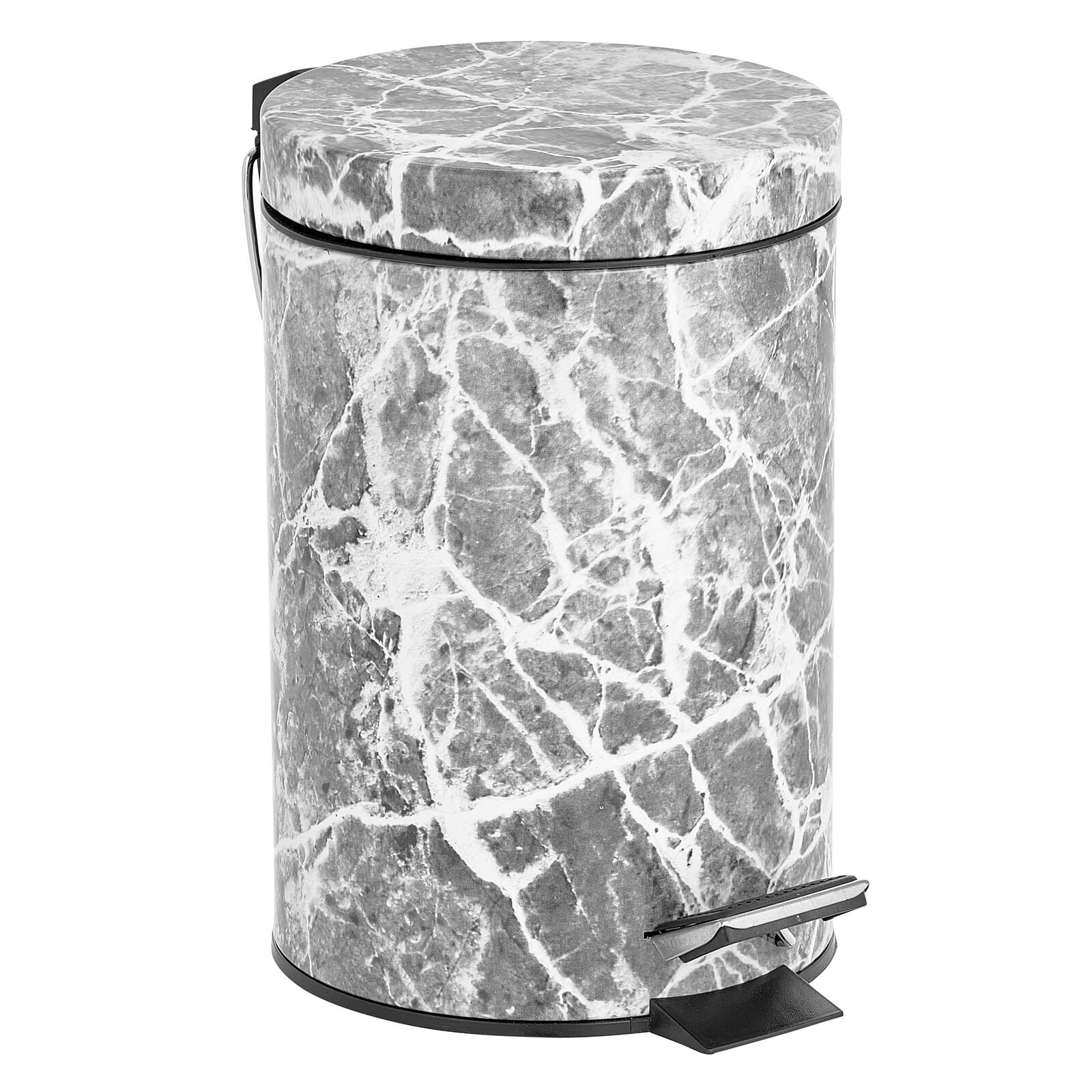 mDesign Small 3-Liter Round Metal Step Trash Can, Liner/Handle - Gray ...