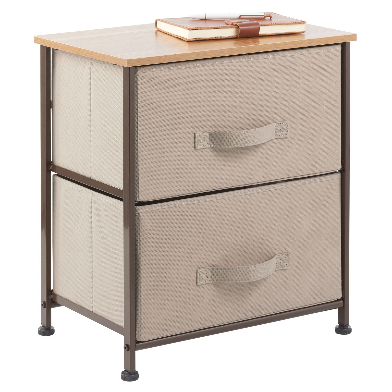 mDesign Small End/Side Nightstand Table, 2 Removable Drawers - Coffee ...