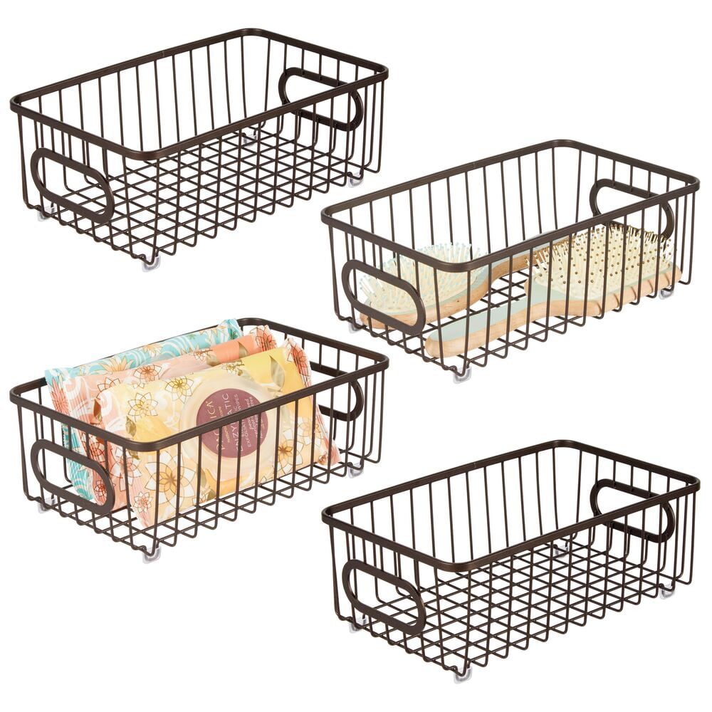 mDesign Small Metal Bathroom Storage Organizer Basket, 4 Pack - Bronze ...