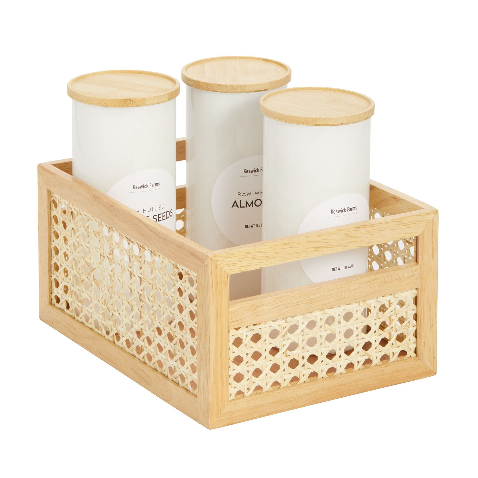 mDesign Small Natural Cane Kitchen Organizer Storage Bin with Handles ...