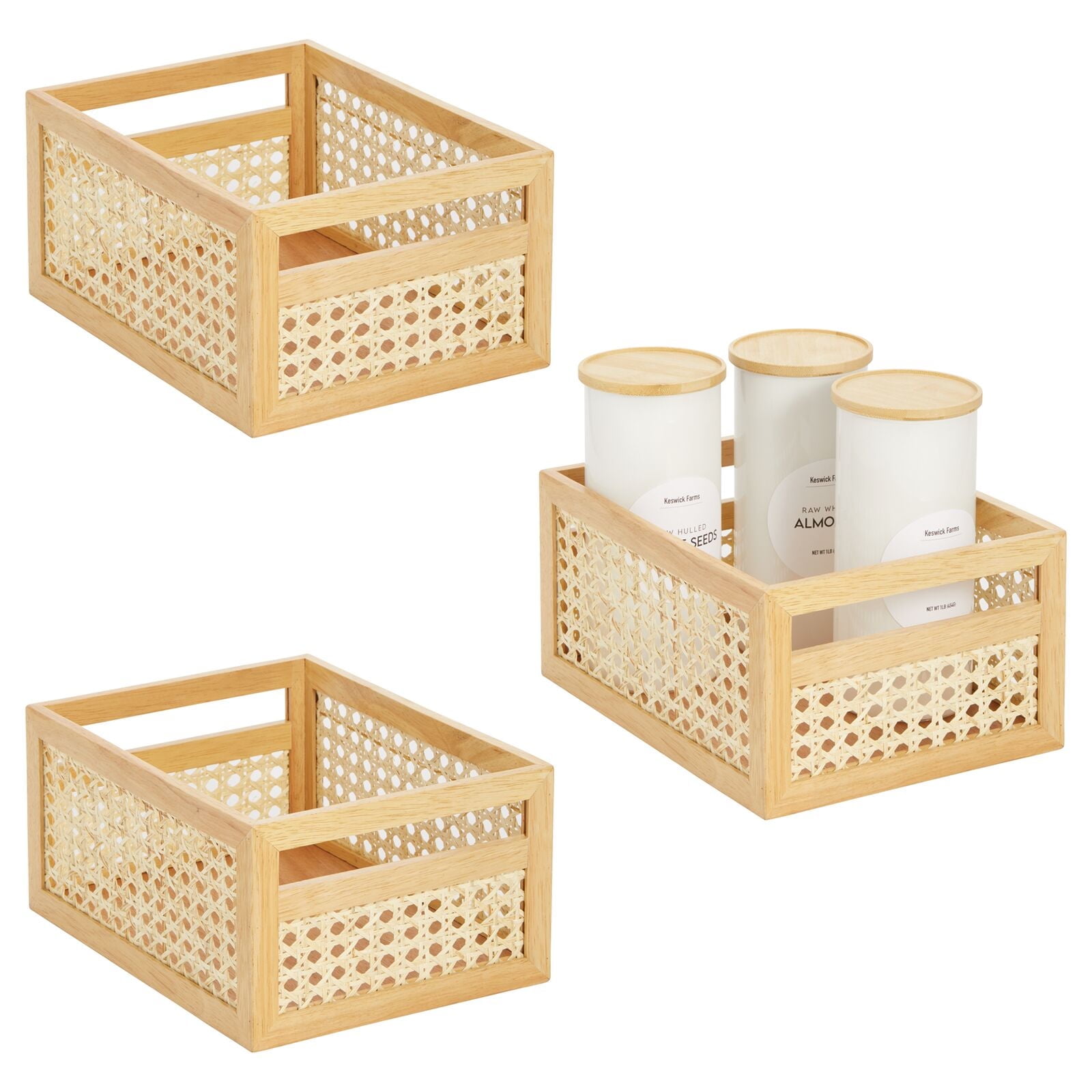 mDesign Small Natural Cane Kitchen Storage Bin with Handles, 3 Pack ...