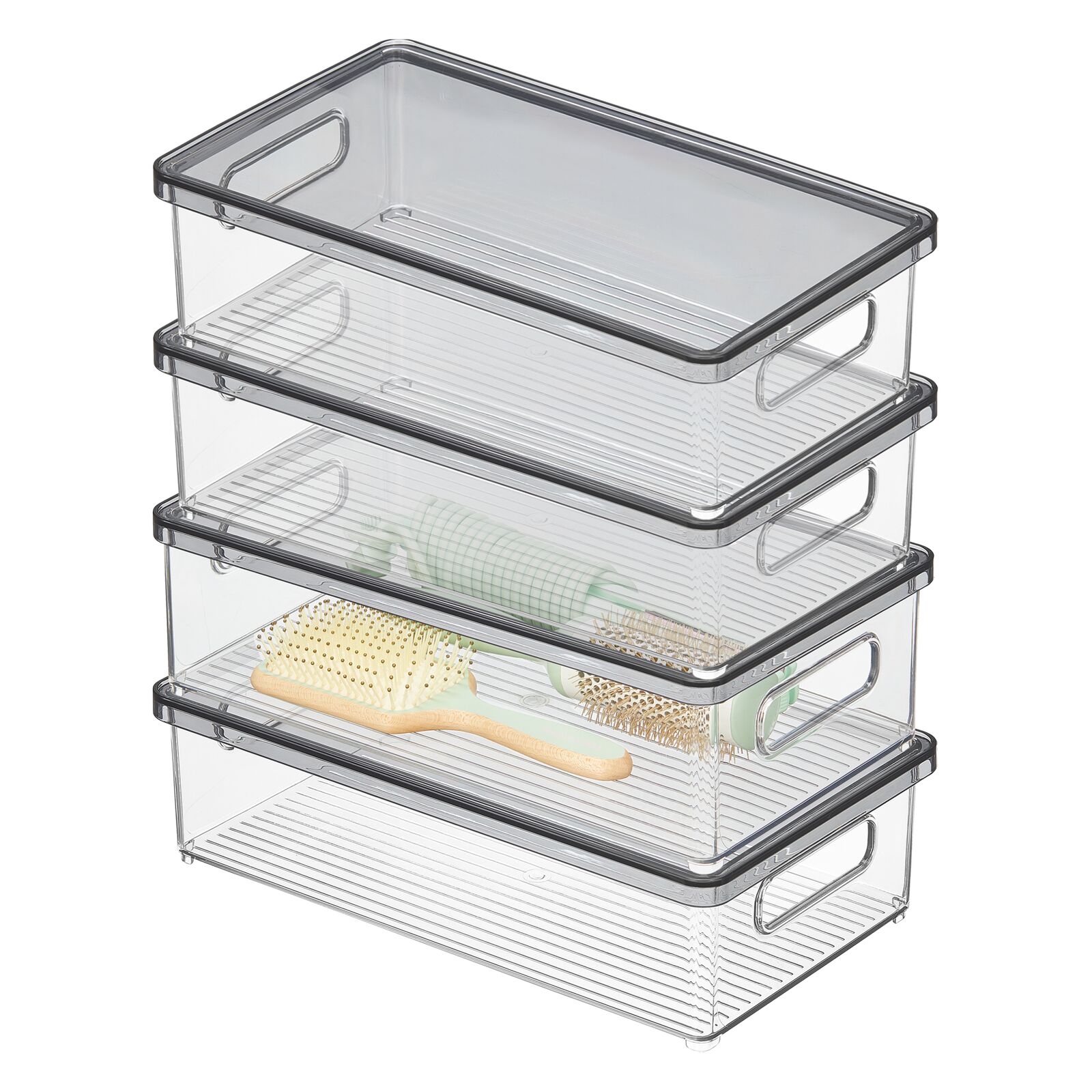 mDesign Small Plastic Bathroom Storage Box, Handles/Lid, 4 Pack, Clear ...