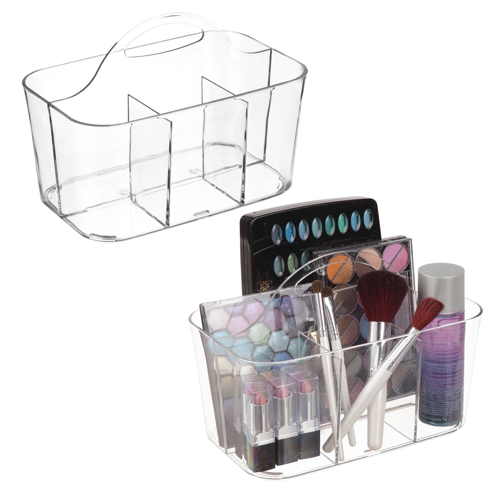 mDesign Small Plastic Divided Cosmetic Organizer Caddy, 2 Pack - Clear ...