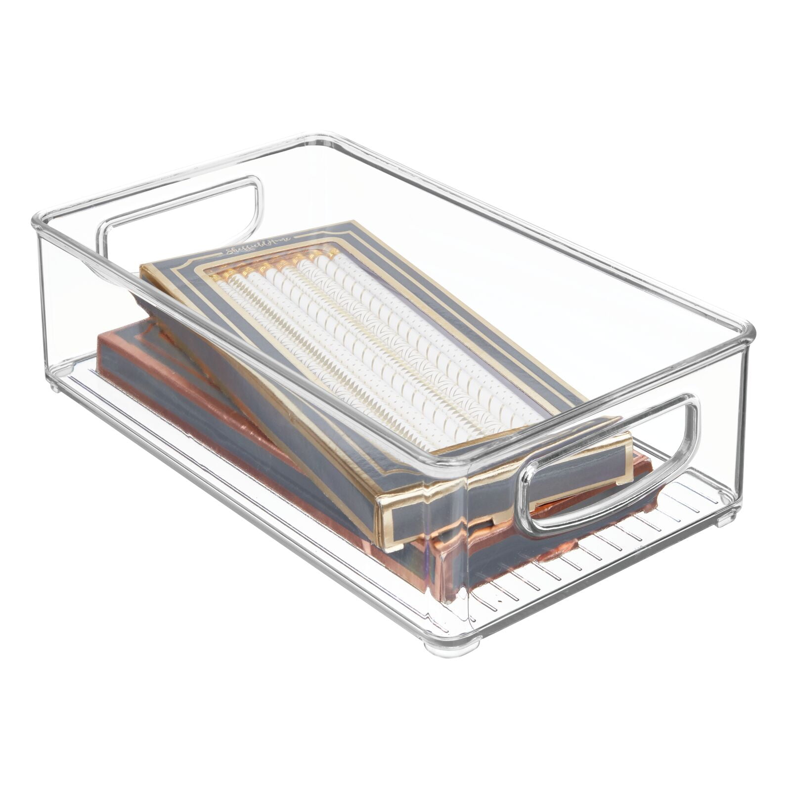 mDesign Small Plastic Office Storage Container Bin with Built-In ...