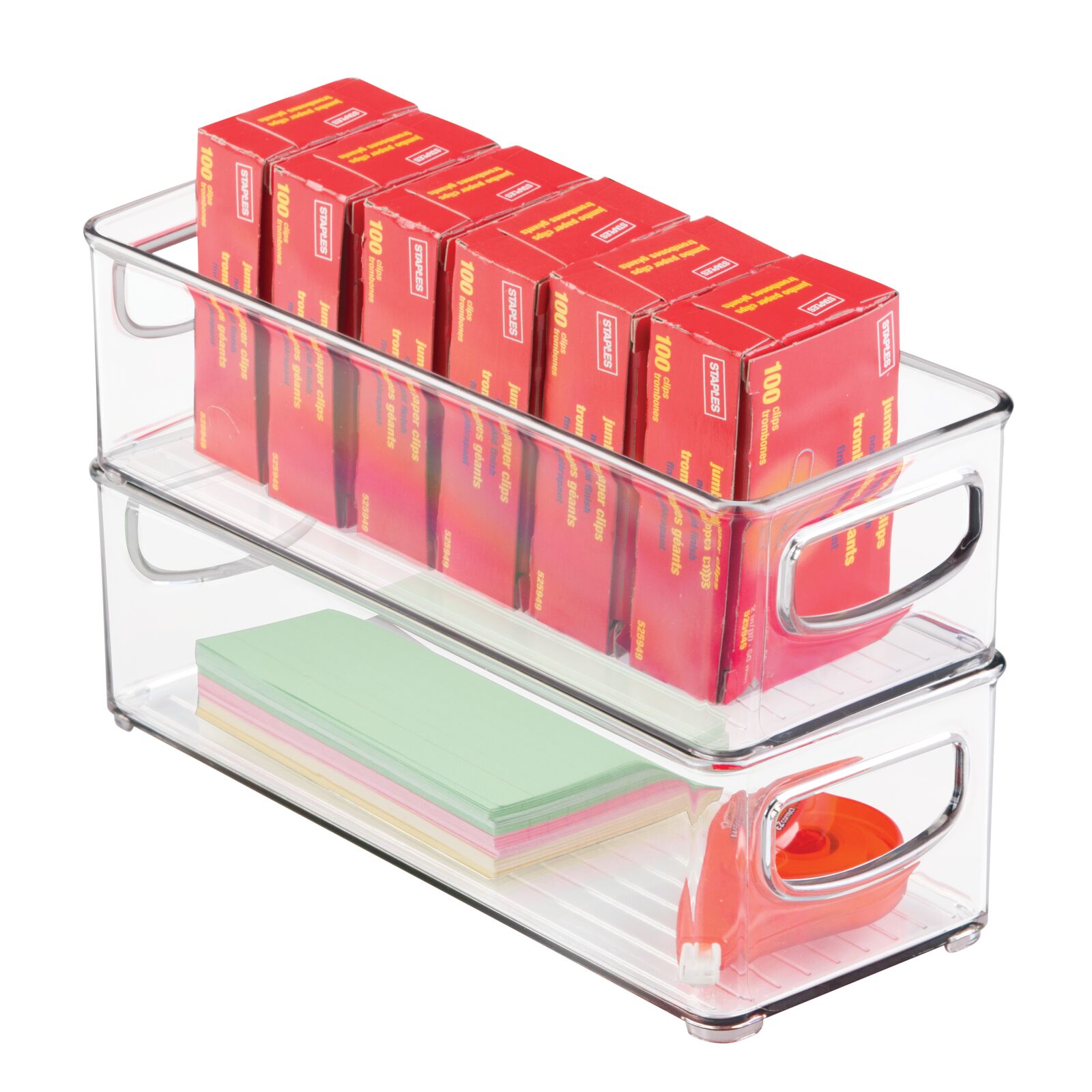 mDesign Small Plastic Office Storage Container Bin with Handles, 2 Pack ...