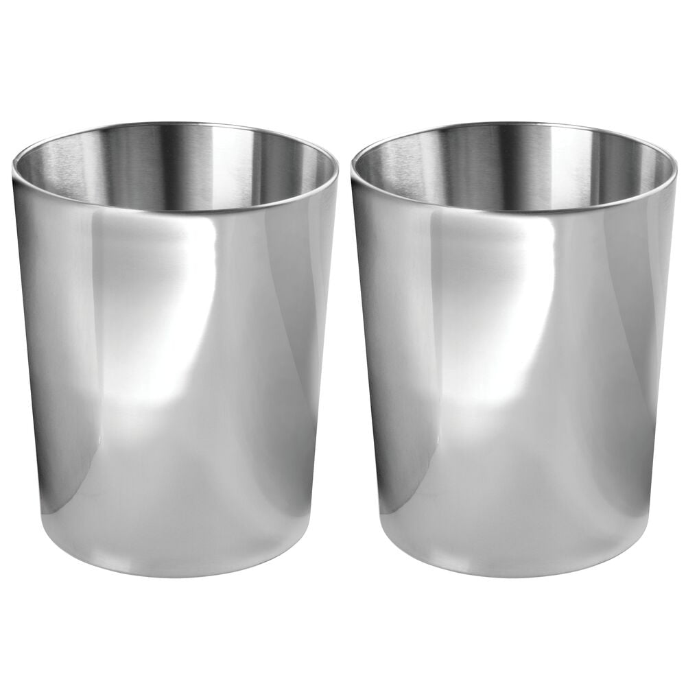 mDesign Small Round Metal 1.7 Gallon Wastebasket/Recycling Can, 2 Pack ...