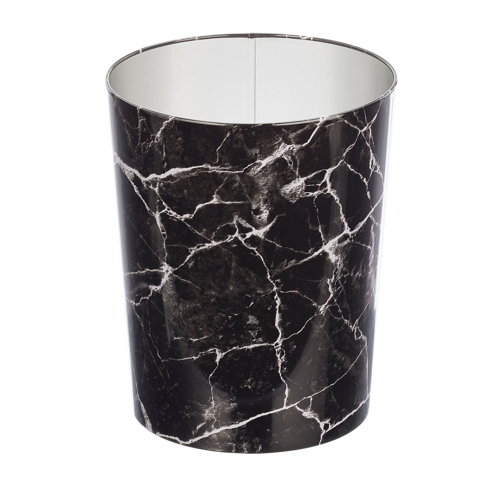mDesign Small Round Metal 1.7 Gallon Wastebasket/Recycling Can, Black ...