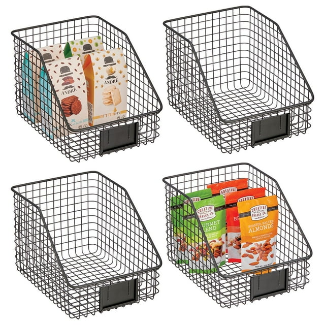 mDesign Small Slanted Kitchen Organizer Basket, Label Slot, 4 Pack ...