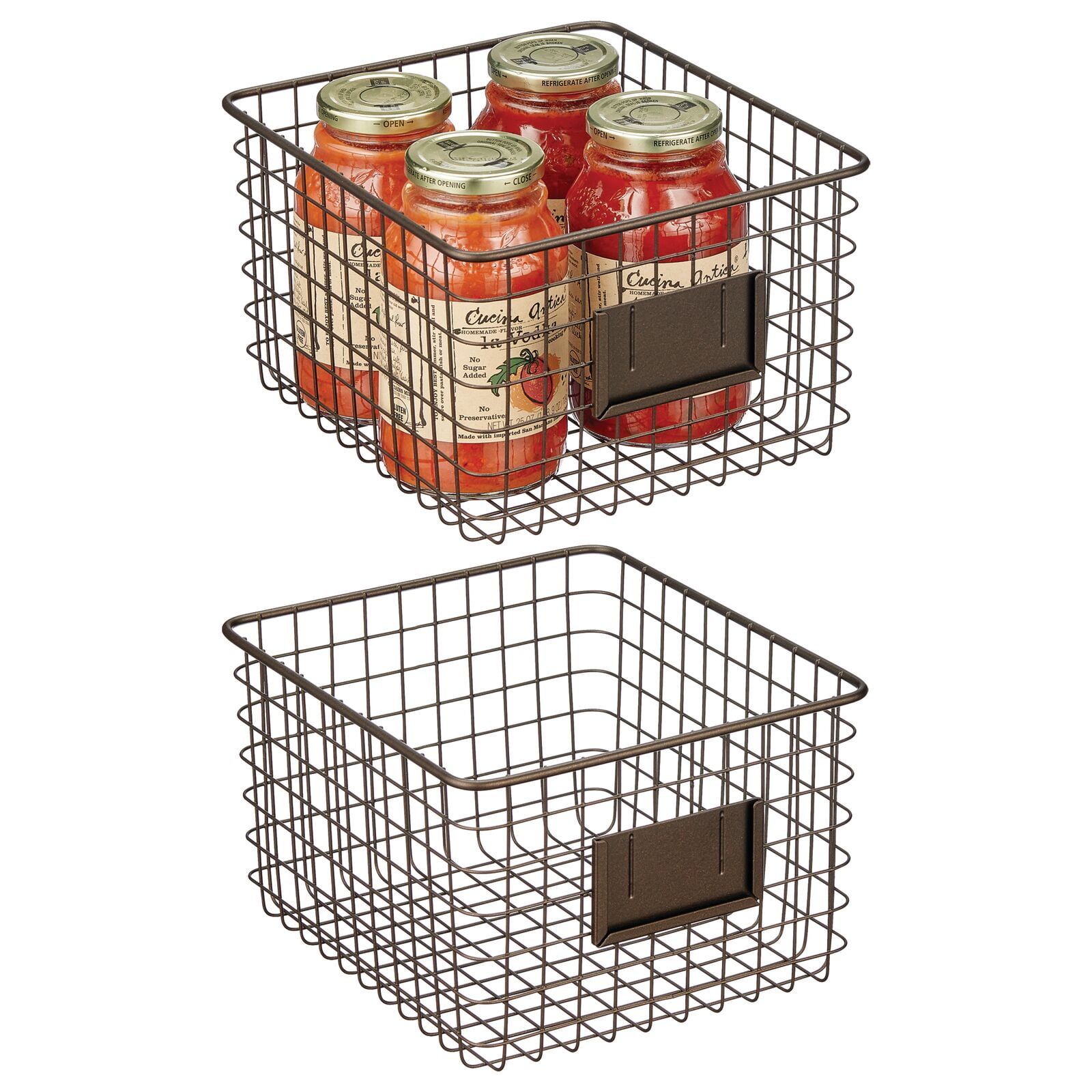 mDesign Small Steel Kitchen Organizer Basket with Label Slot, 2 Pack ...