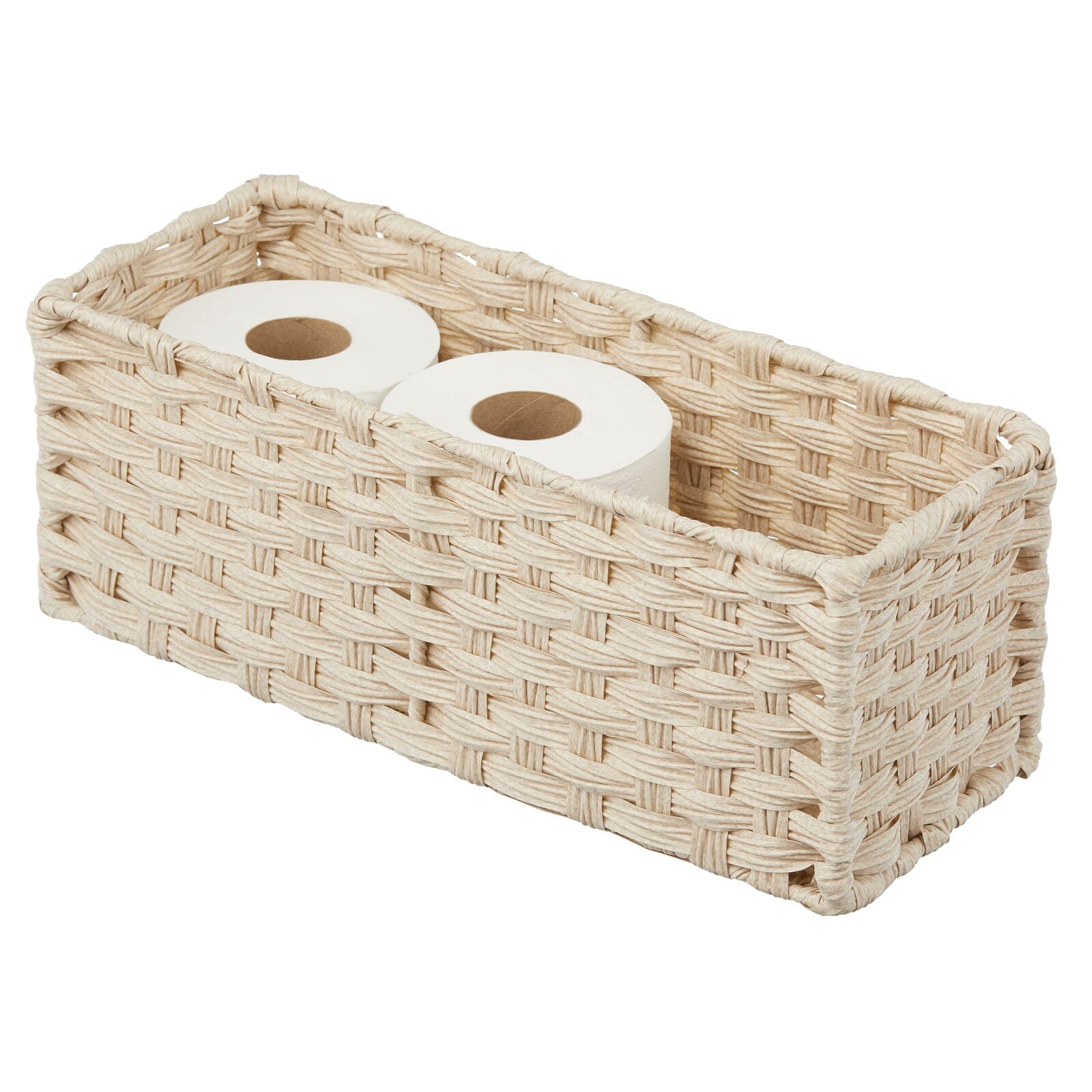 mDesign Small Woven Toilet Tank Bathroom Storage Basket - Taupe/Tan ...