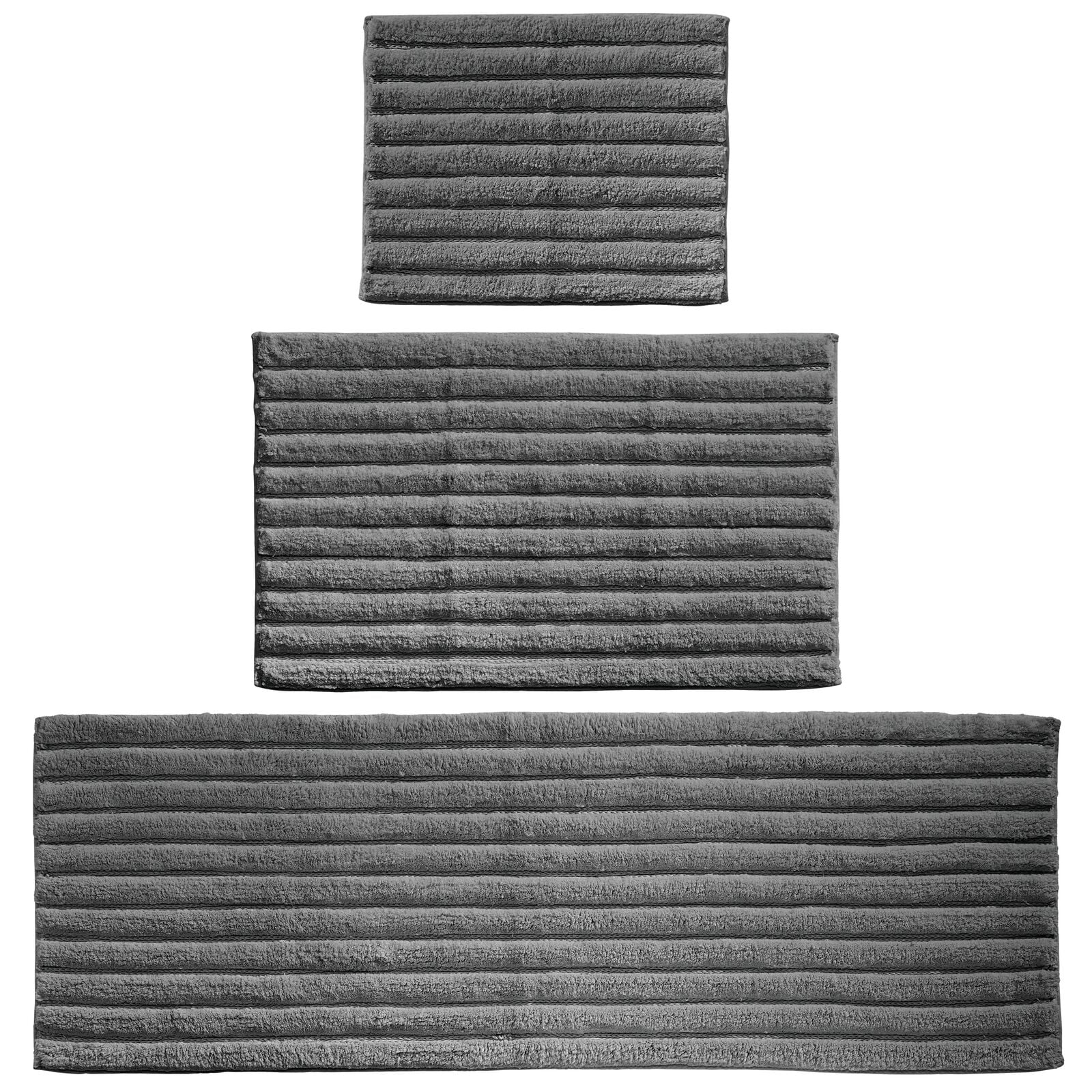 mDesign 100% Cotton Bath Rugs Runner, Spa Mat Set of 3, Charcoal ...