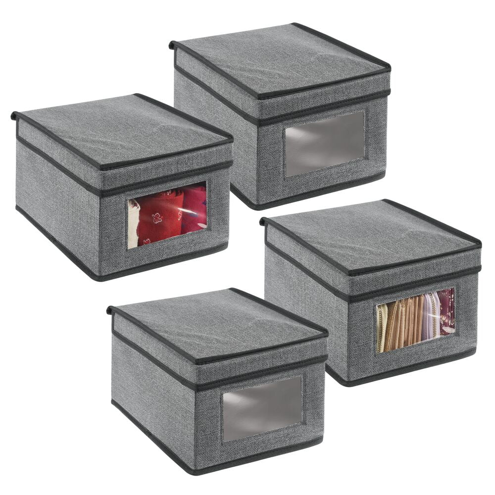 mDesign Fabric Closet Storage Bins, 4 Pack, Dark Gray Black, Stackable ...
