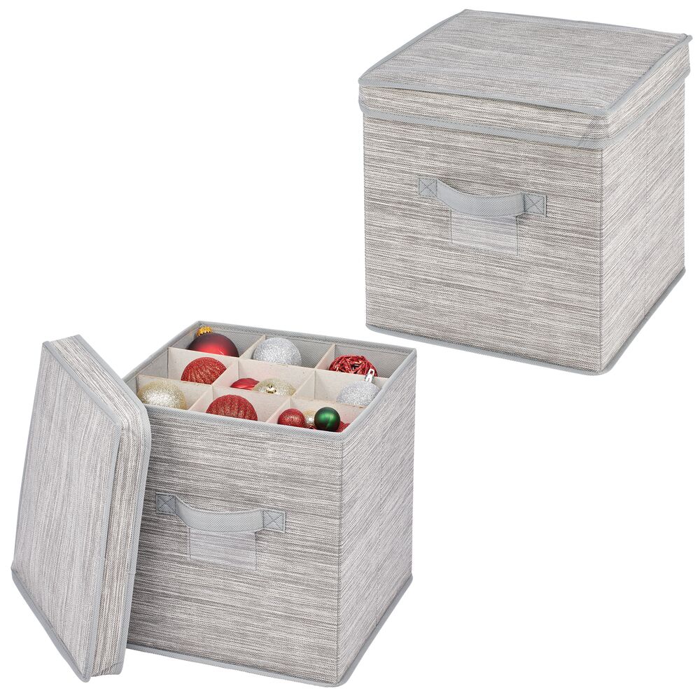 mDesign Square Gift-Wrap or Ornament Storage Box with Handles, 2 Pack ...