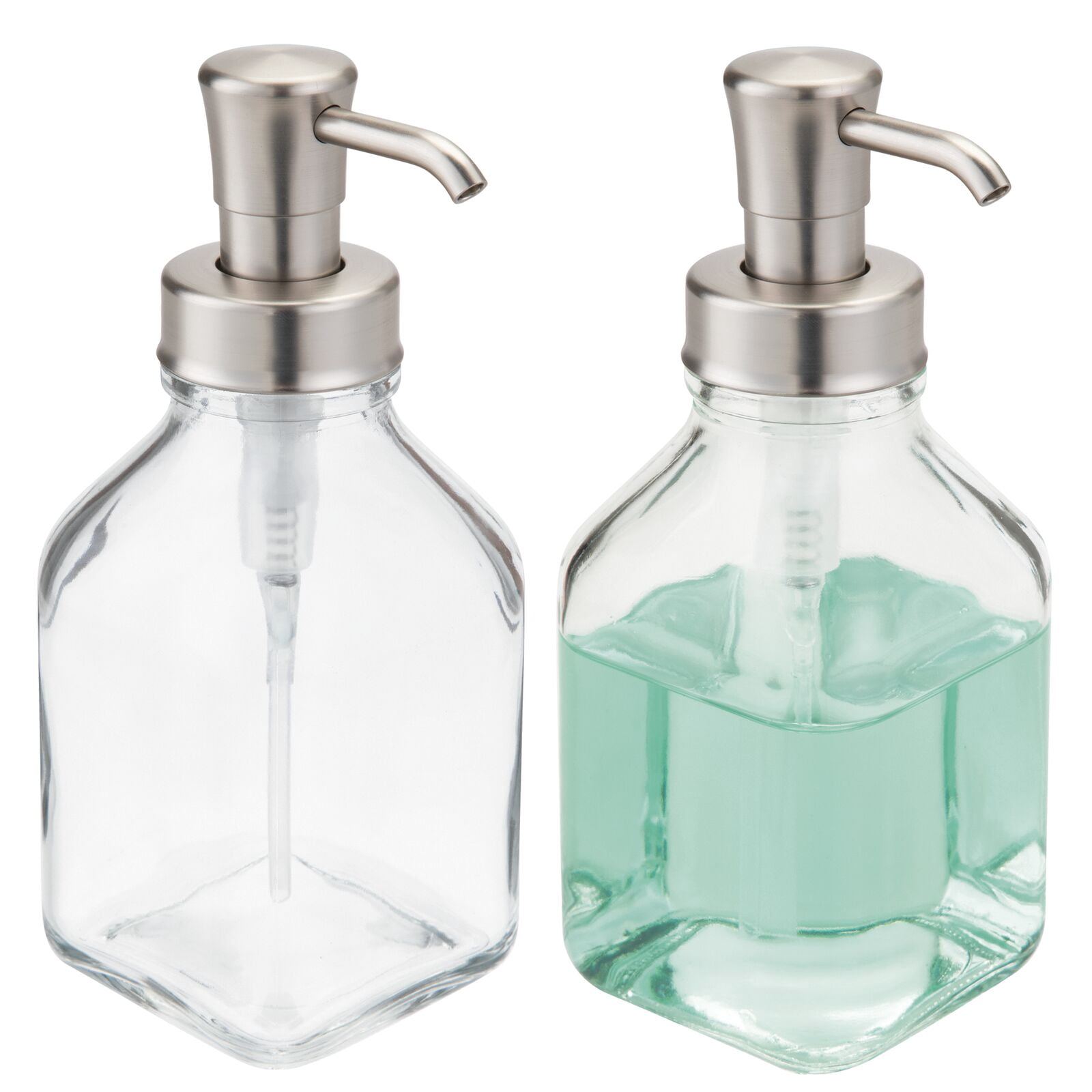 mDesign Square Glass Refillable Soap Dispenser Pump, 2 Pack - Clear ...